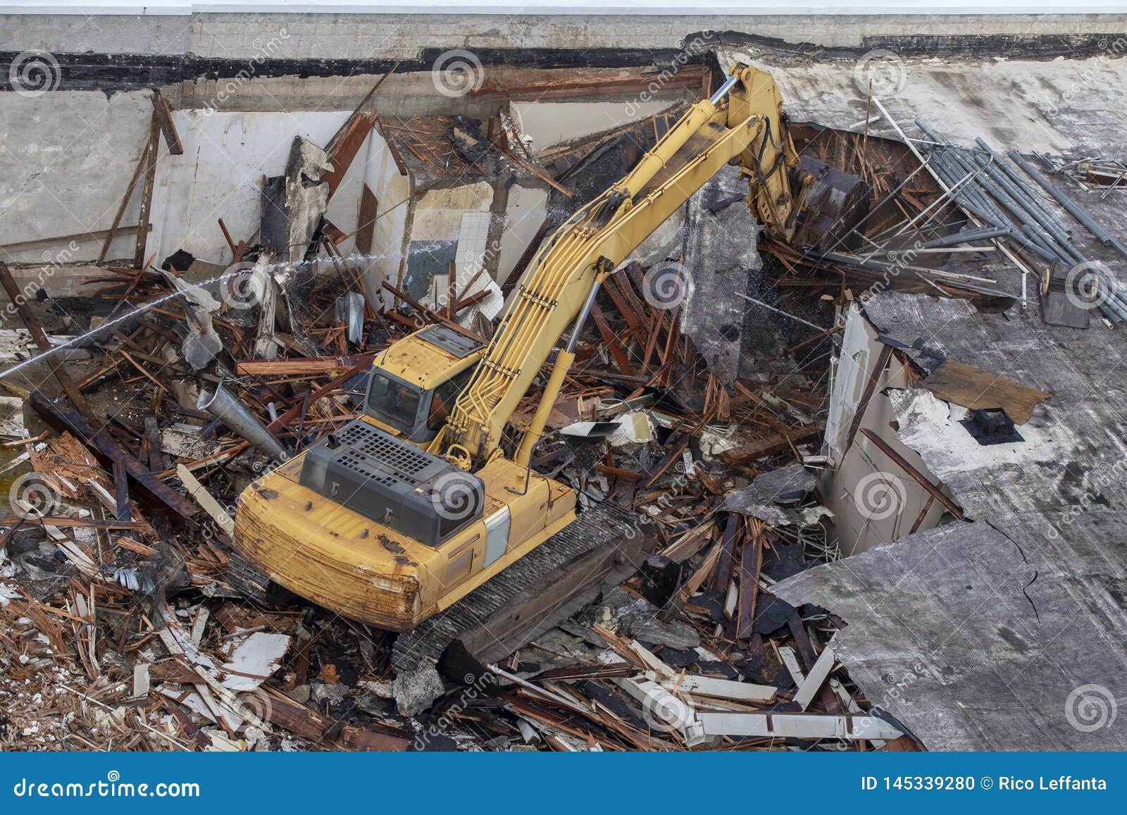Demolition stock photo. Image of water, wood, destruction - 145339280