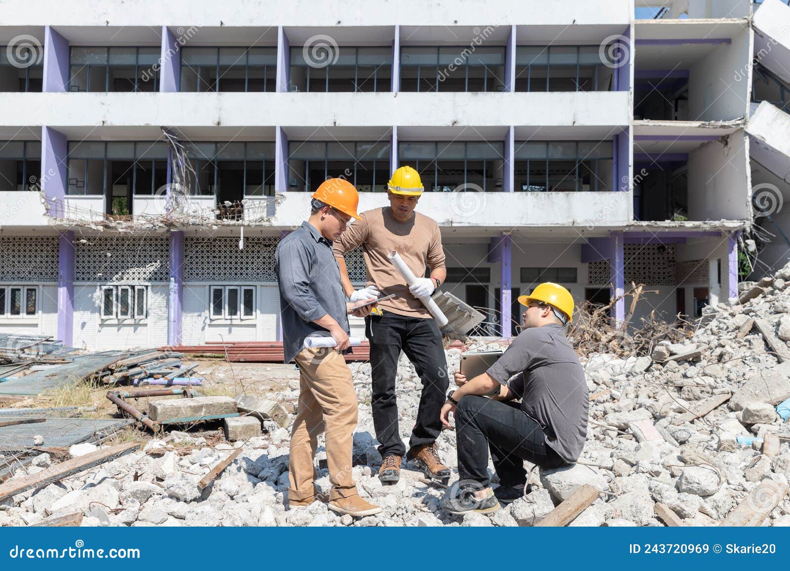 Demolition Control Supervisor and Contractor Discussing on Demolish ...