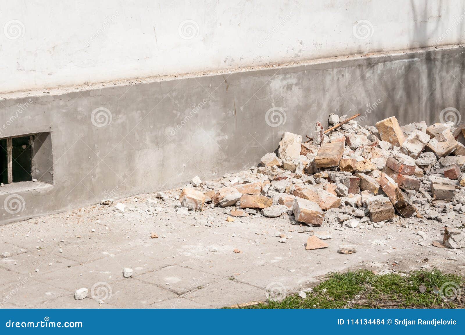 Demolition and Destruction Site Bricks Remains of Building Material on ...