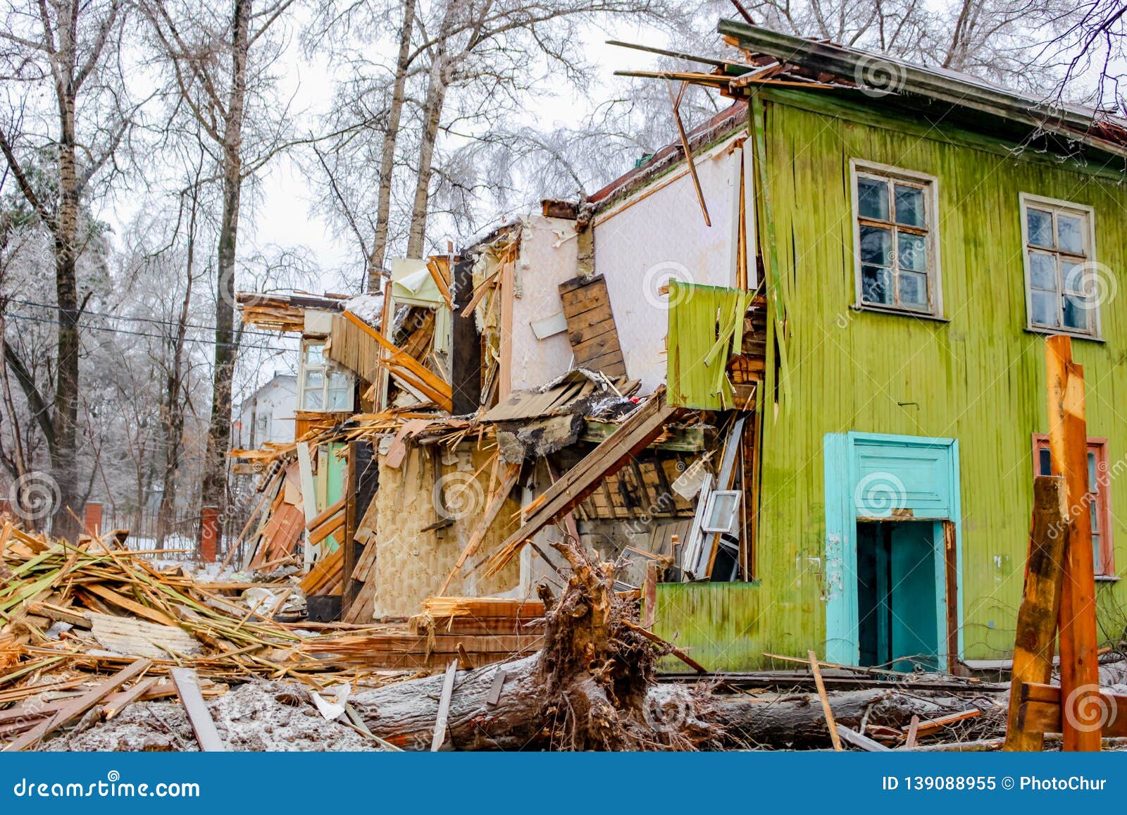 Demolition of Dilapidated Houses Stock Image - Image of houses, bucket ...