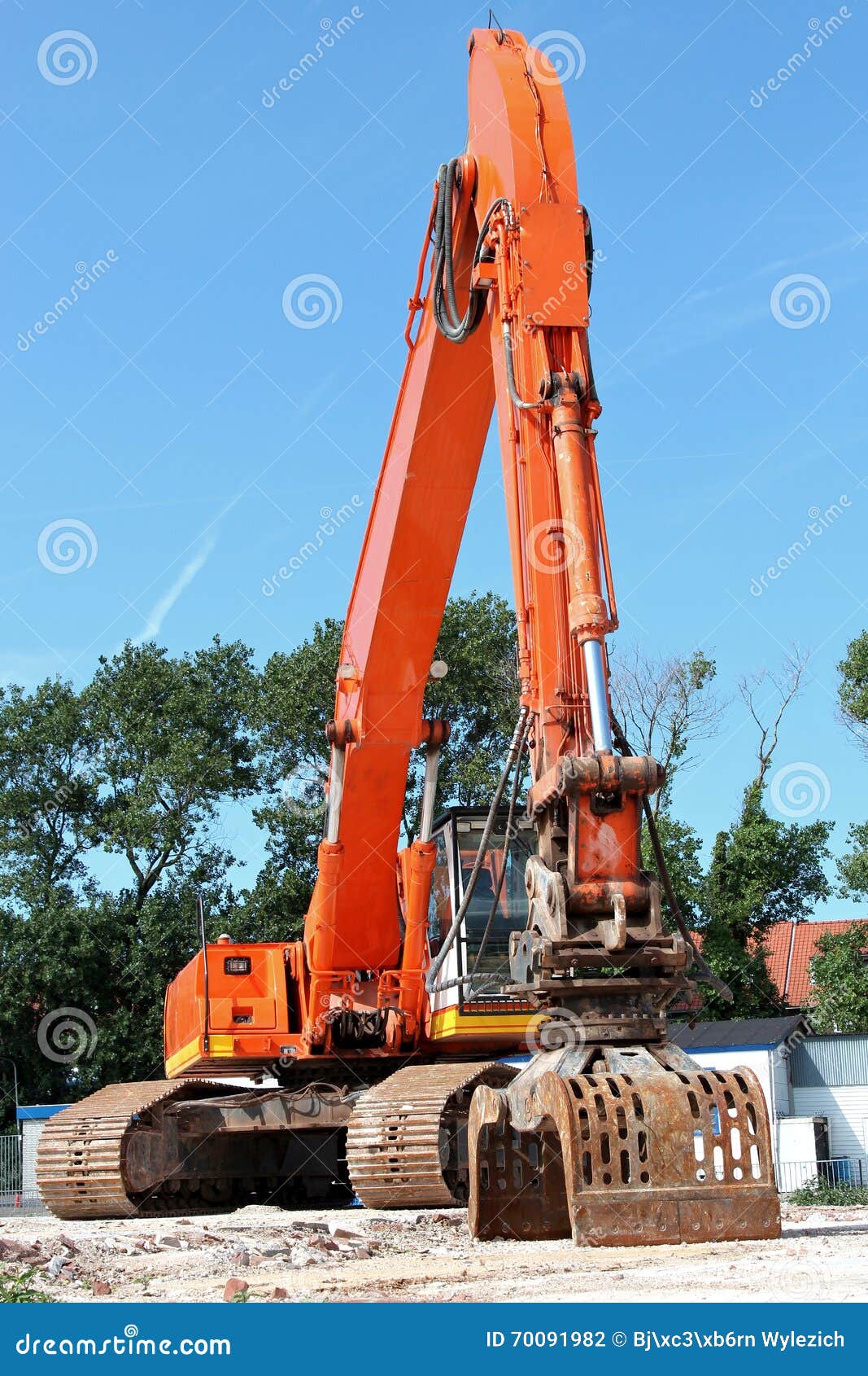 Demolition excavator stock photo. Image of teardown, plan - 70091982