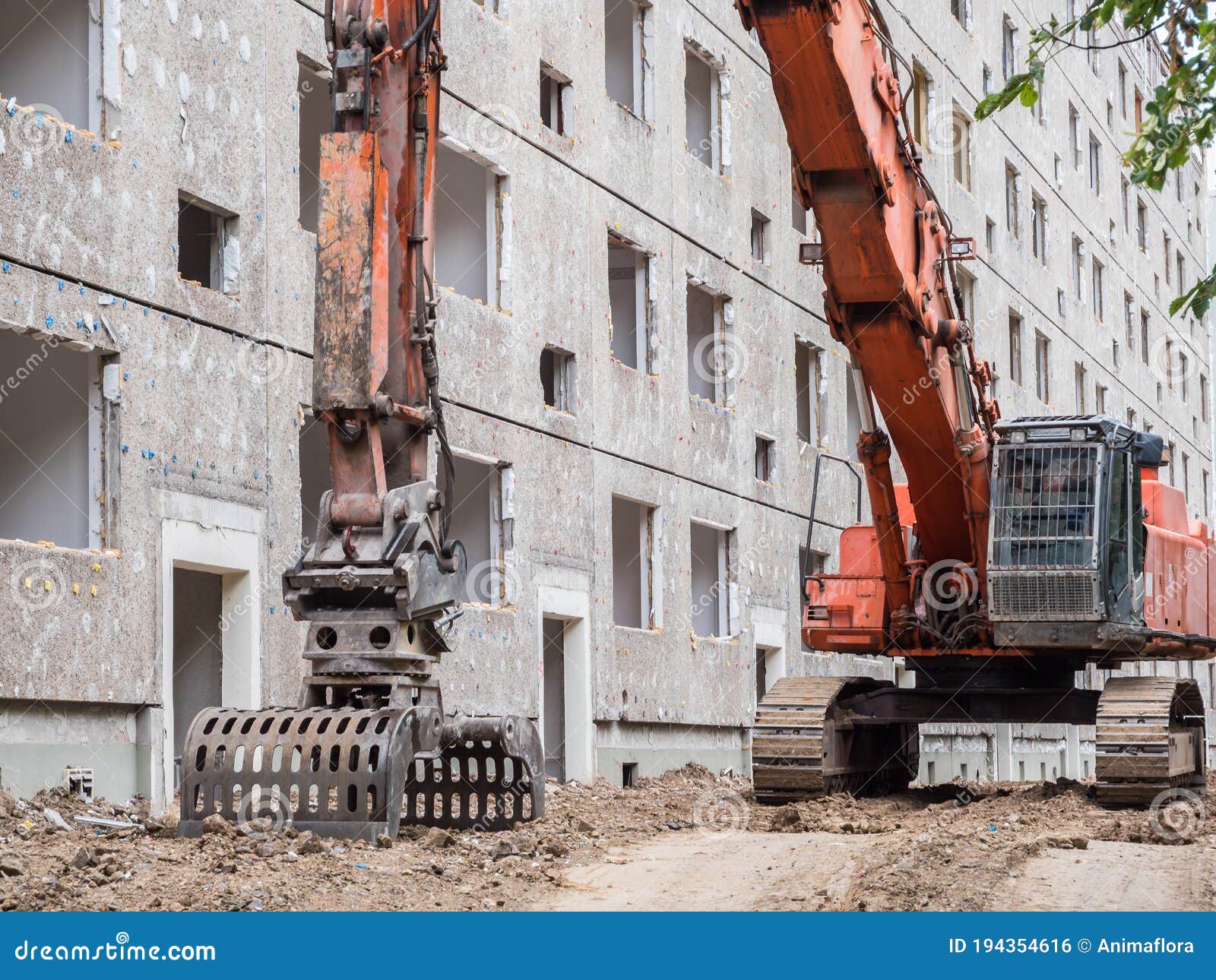 Demolition Excavator on Construction Site Stock Photo - Image of home ...