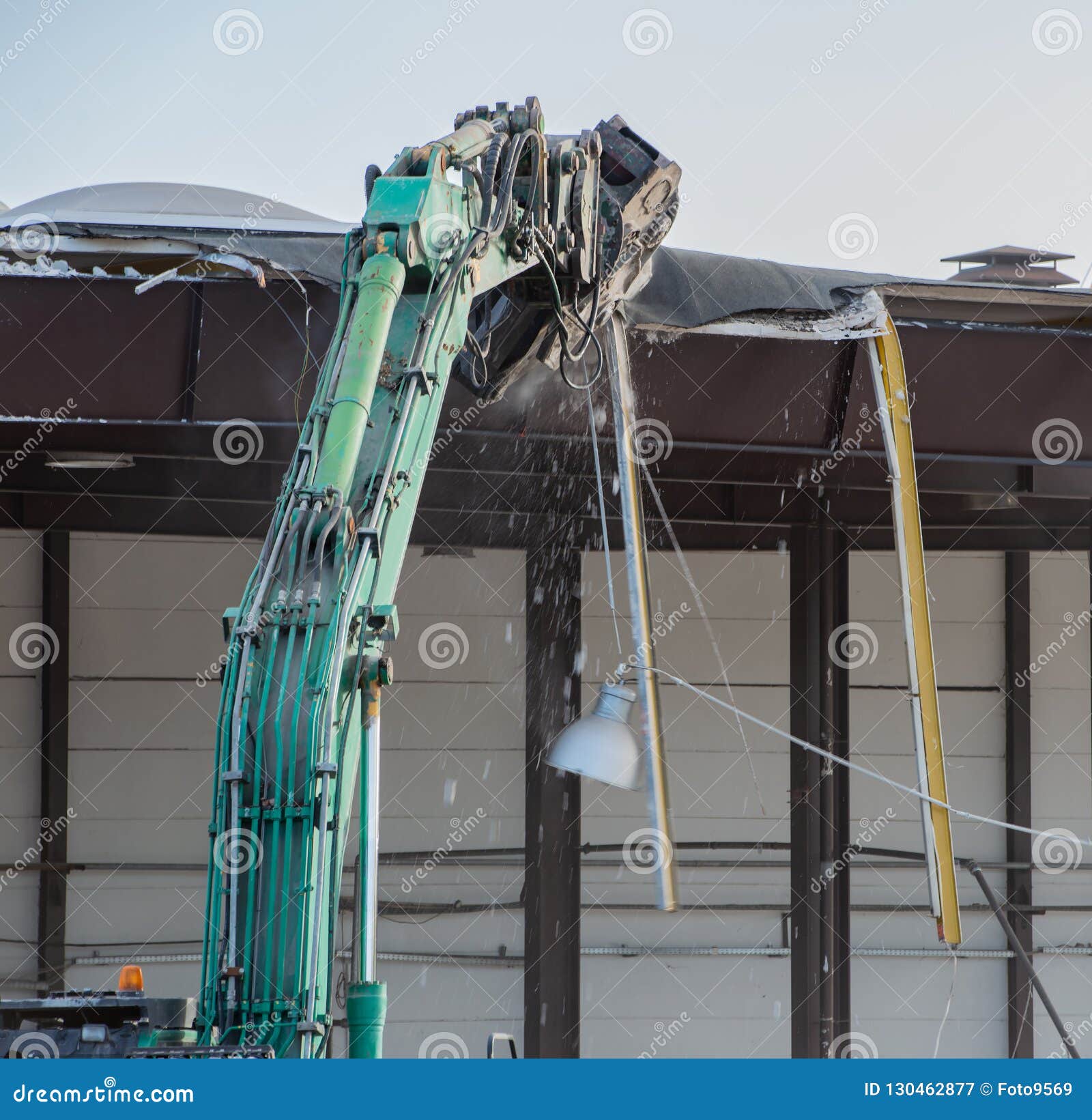Demolition Excavator Rips Off a Building Stock Image - Image of ...