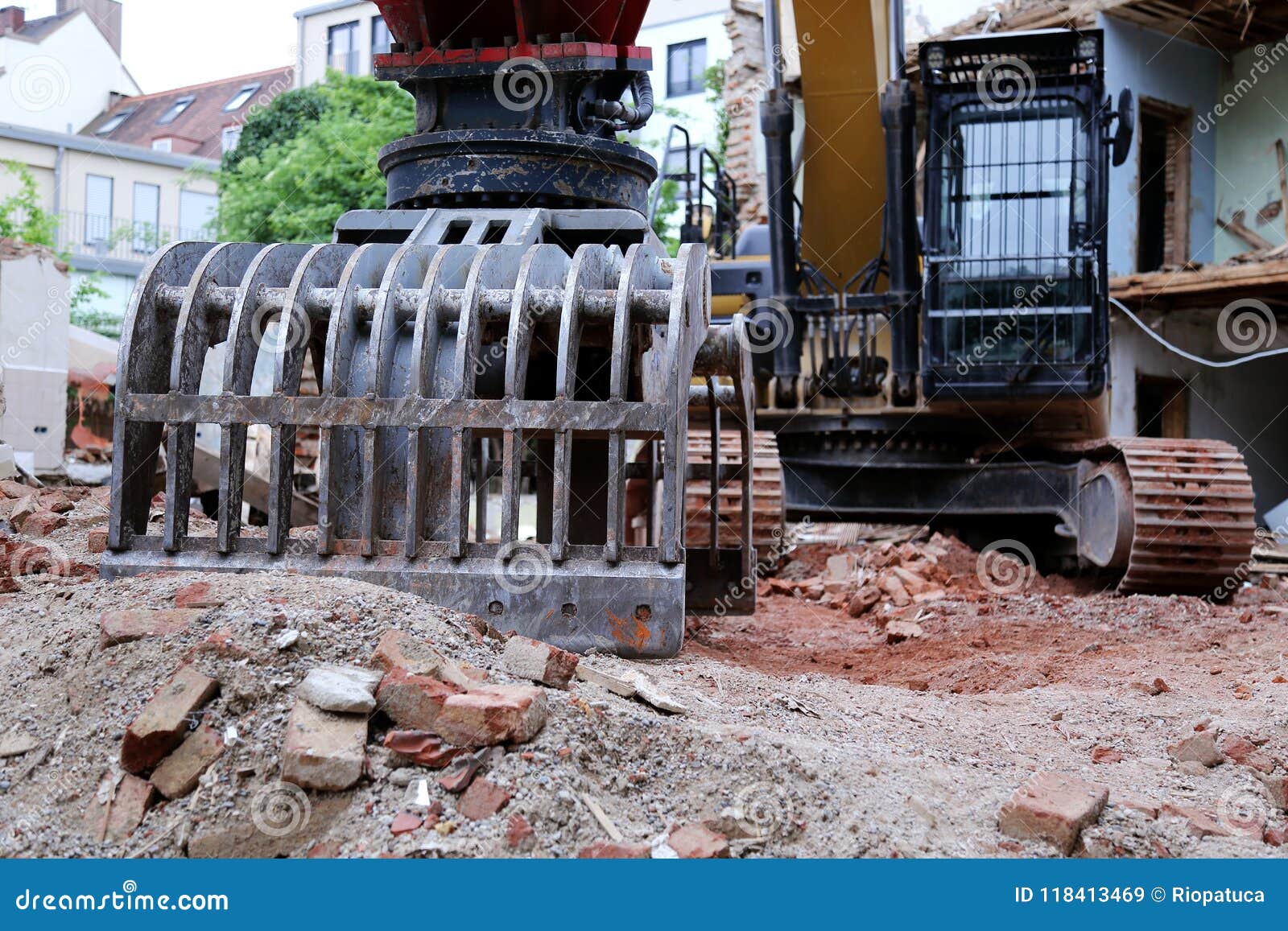 Demolition of a House Big Machine Stock Image - Image of worker, house ...