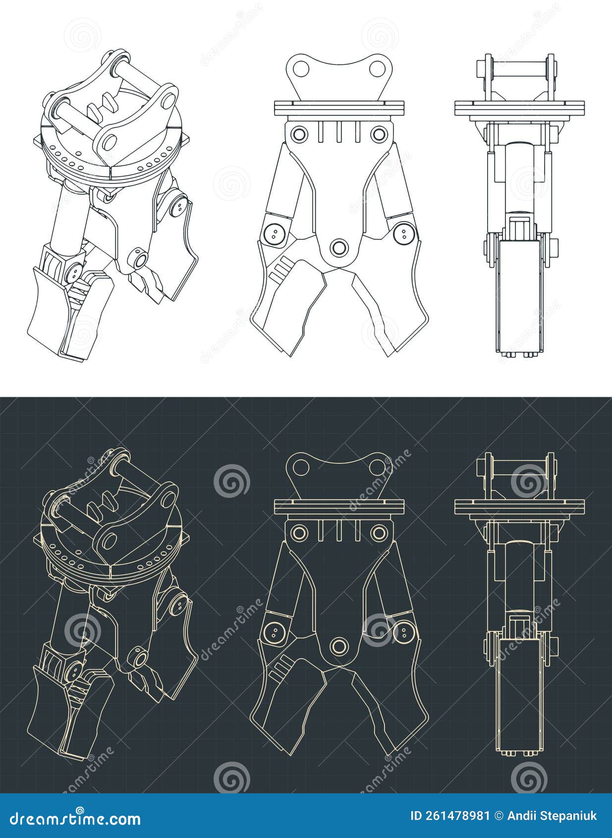 Demolition Hydraulic Scrap Shear Cutter Blueprints Stock Vector ...