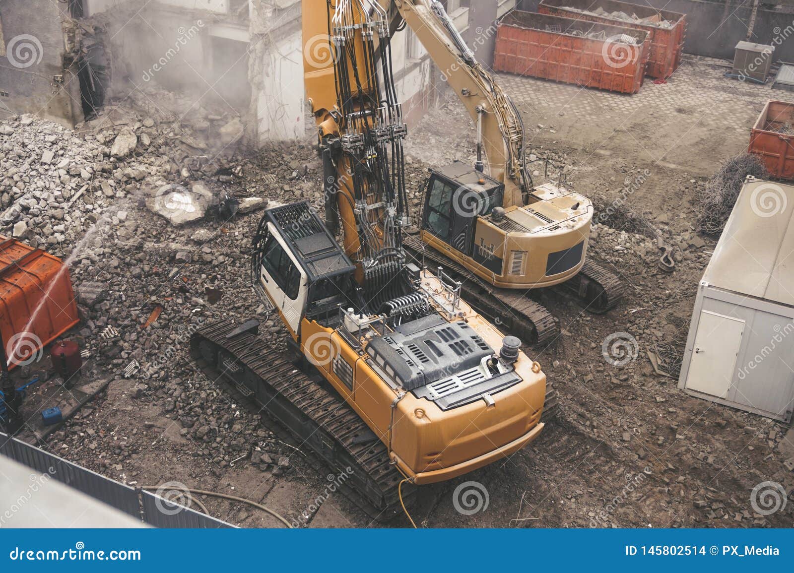 House/ Building Demolition, Excavator Machine Stock Photo - Image of ...