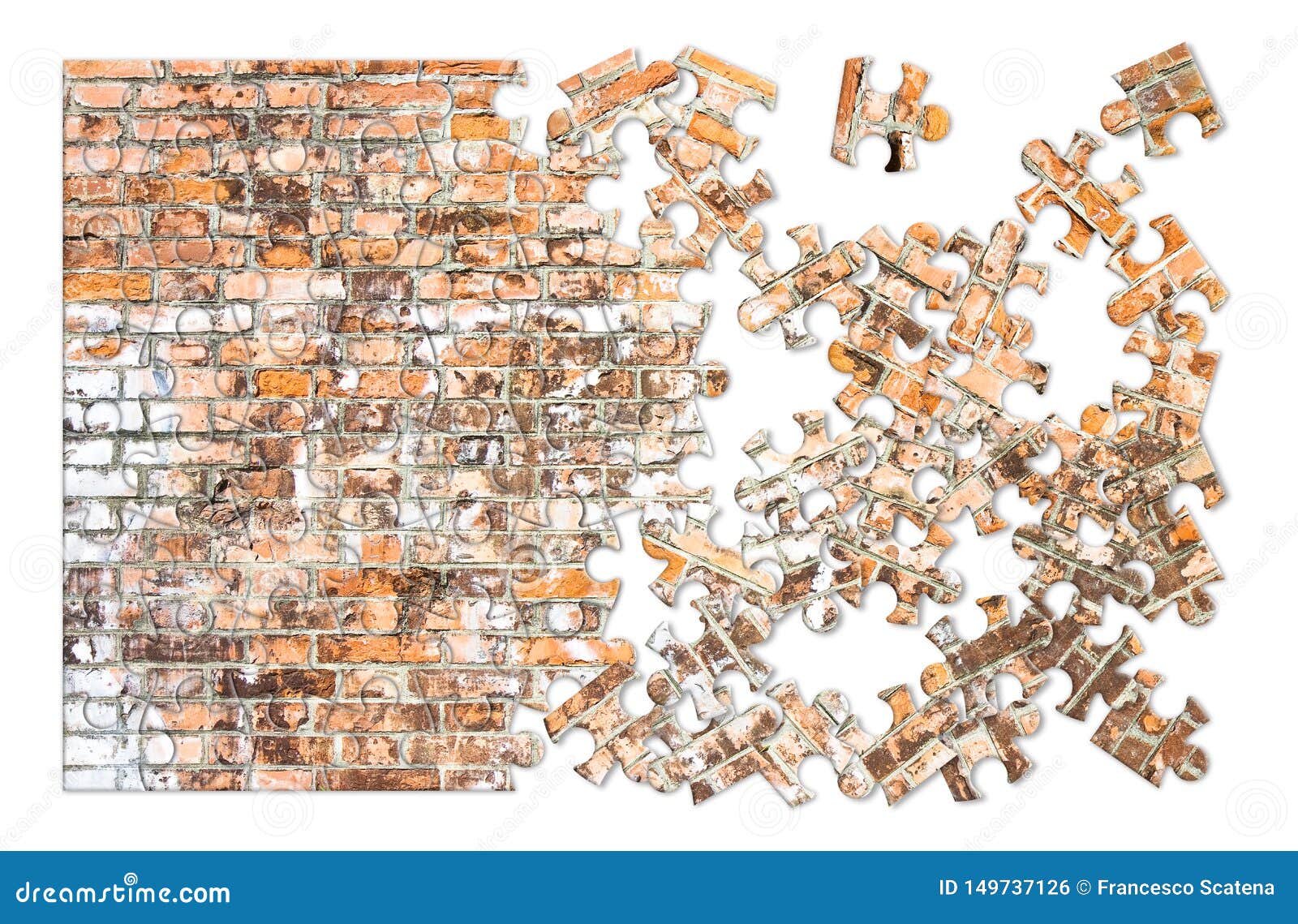 Demolition of an Old Brick Wall - Concept Image in Puzzle Shape Stock ...