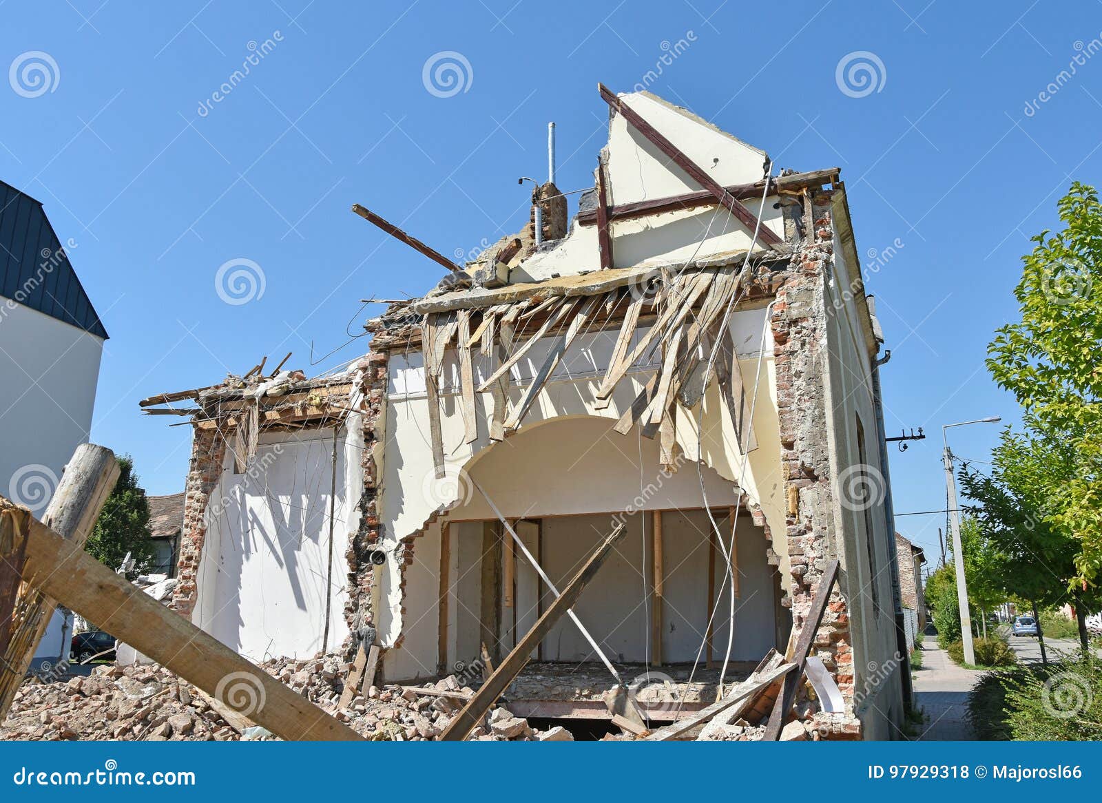 Demolition of an Old Building in the City Stock Photo - Image of green ...