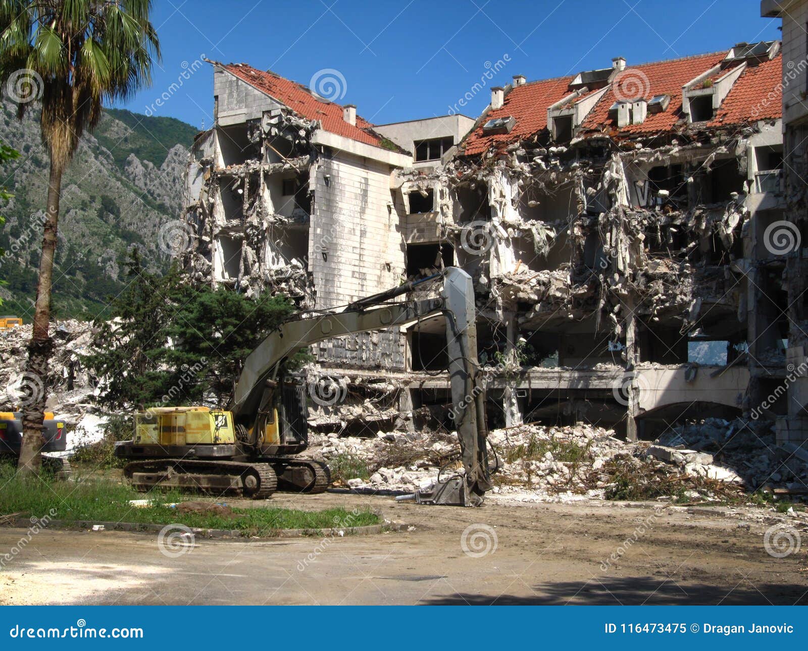Demolition of an Old Hotel- Break Time Stock Image - Image of destroyed ...
