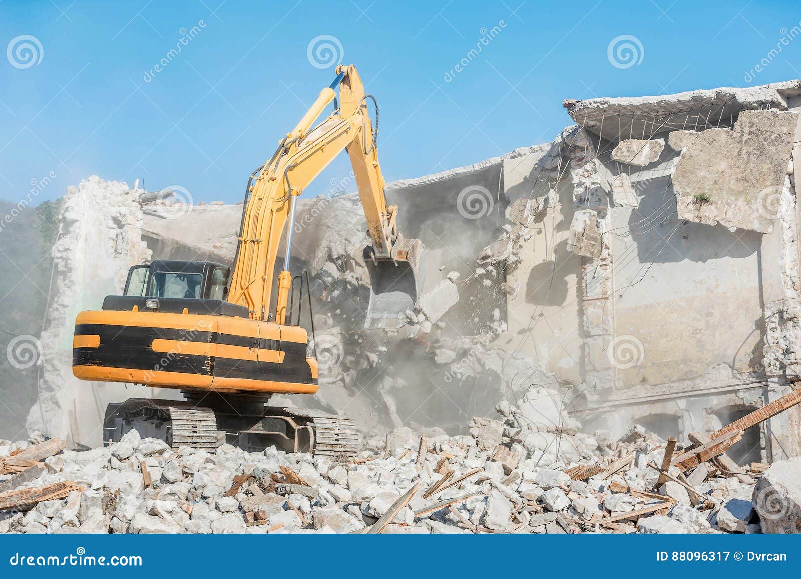 Demolition of an Old House with Excavator Stock Image - Image of ...