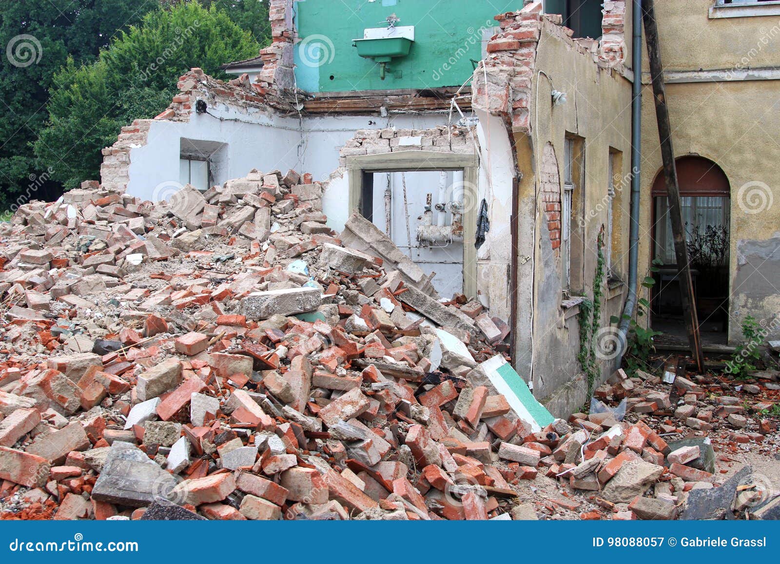 Demolition of an Old House, Half Done Stock Image - Image of building ...