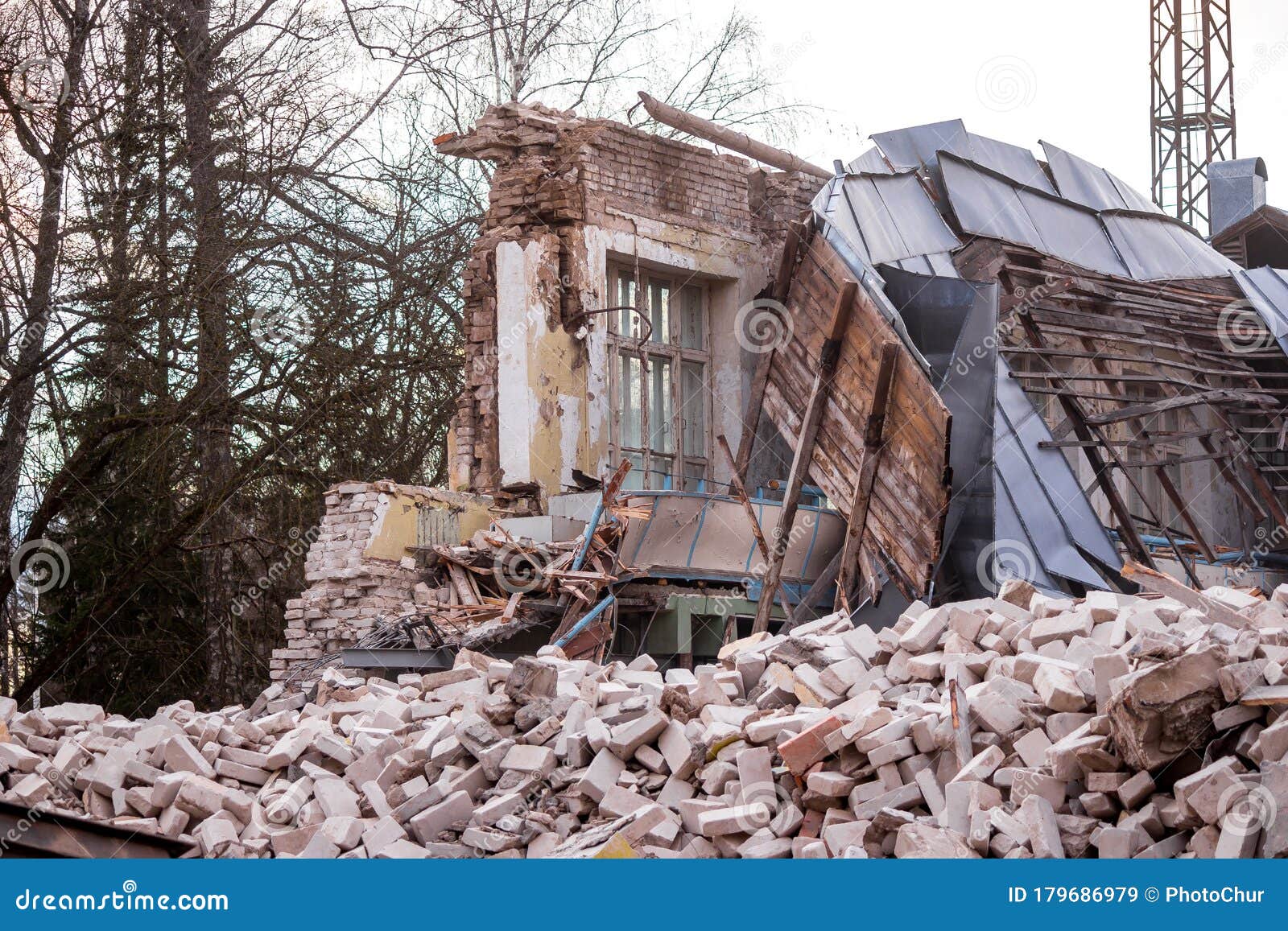 Demolition of an Old Brick Building Stock Image - Image of work ...