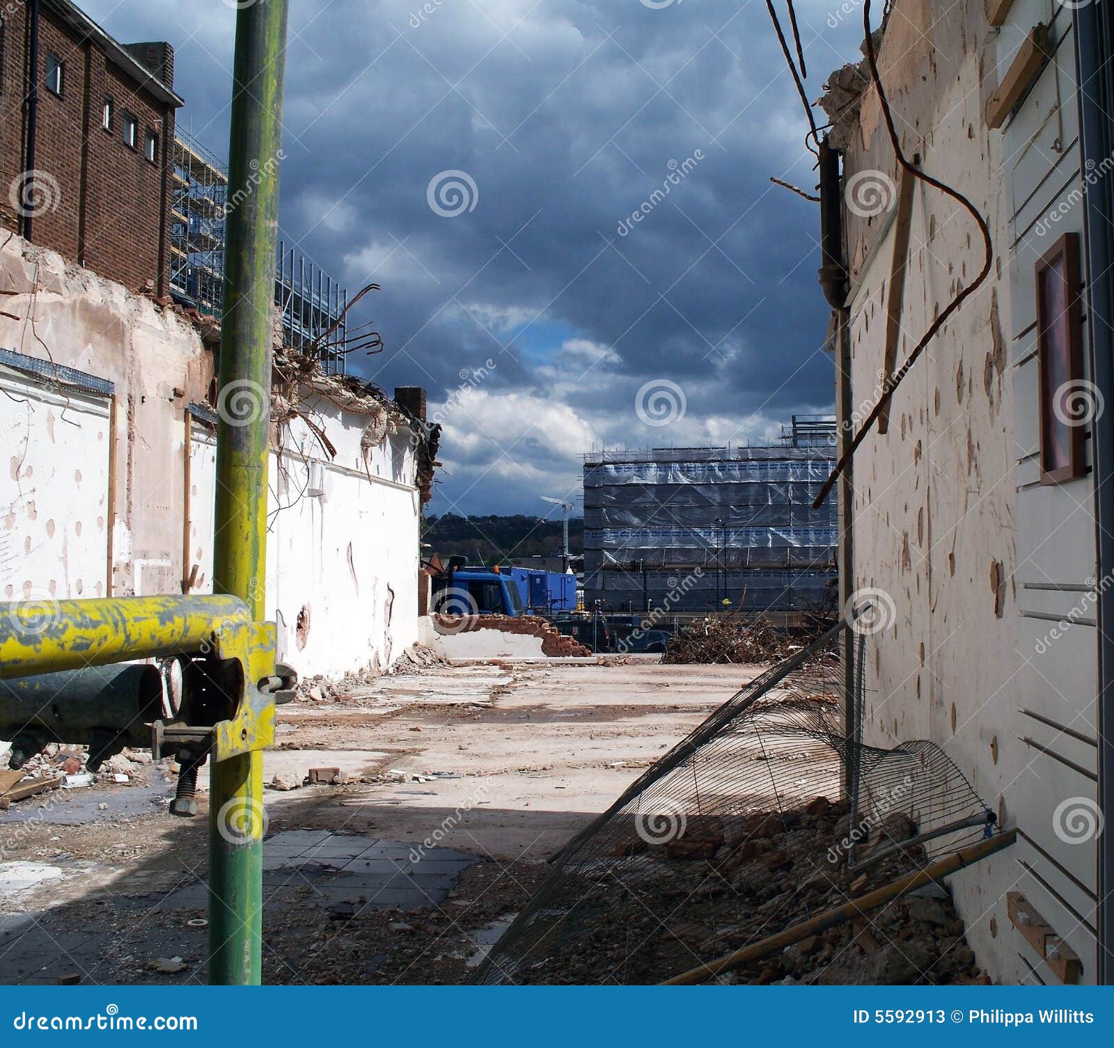 Demolition in Progress stock image. Image of scaffolding - 5592913