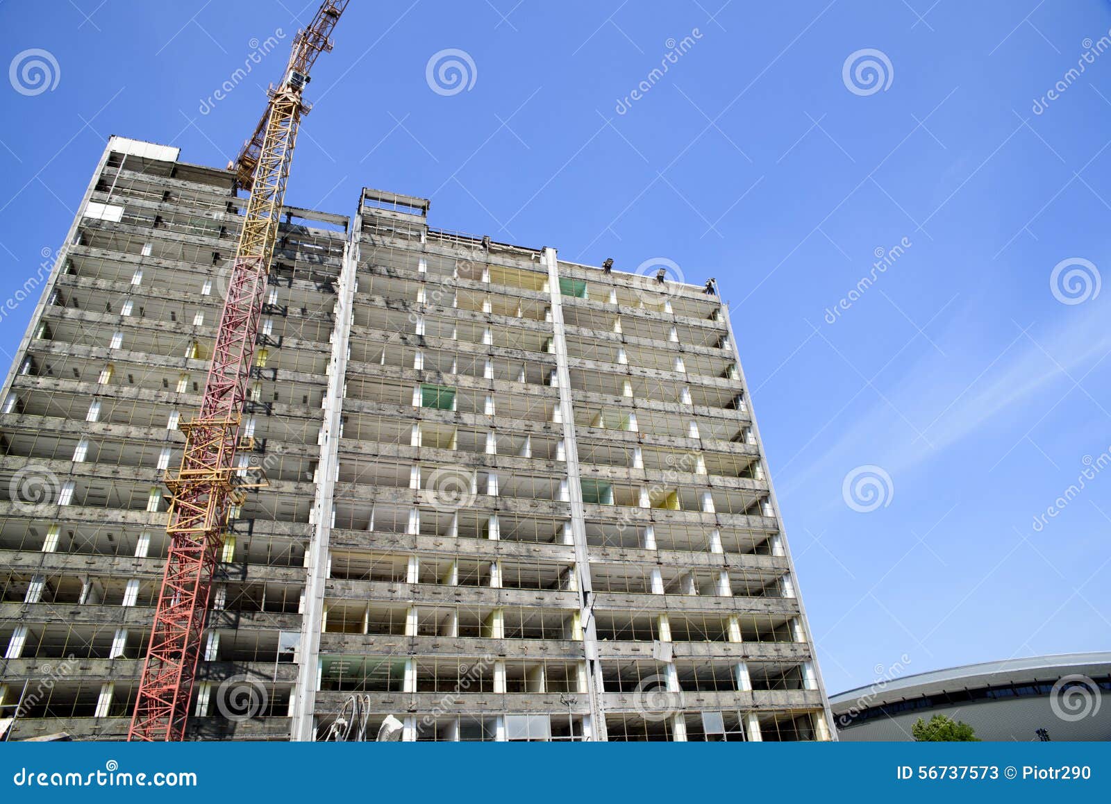 Demolition of a Skyscraper with a High Crane Stock Image - Image of ...