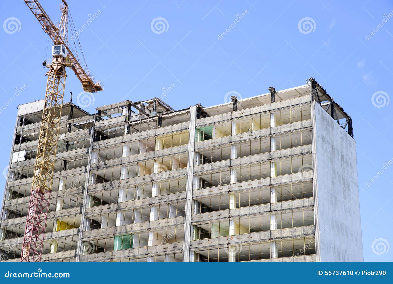 Demolition of a Skyscraper with a High Crane Stock Photo - Image of ...