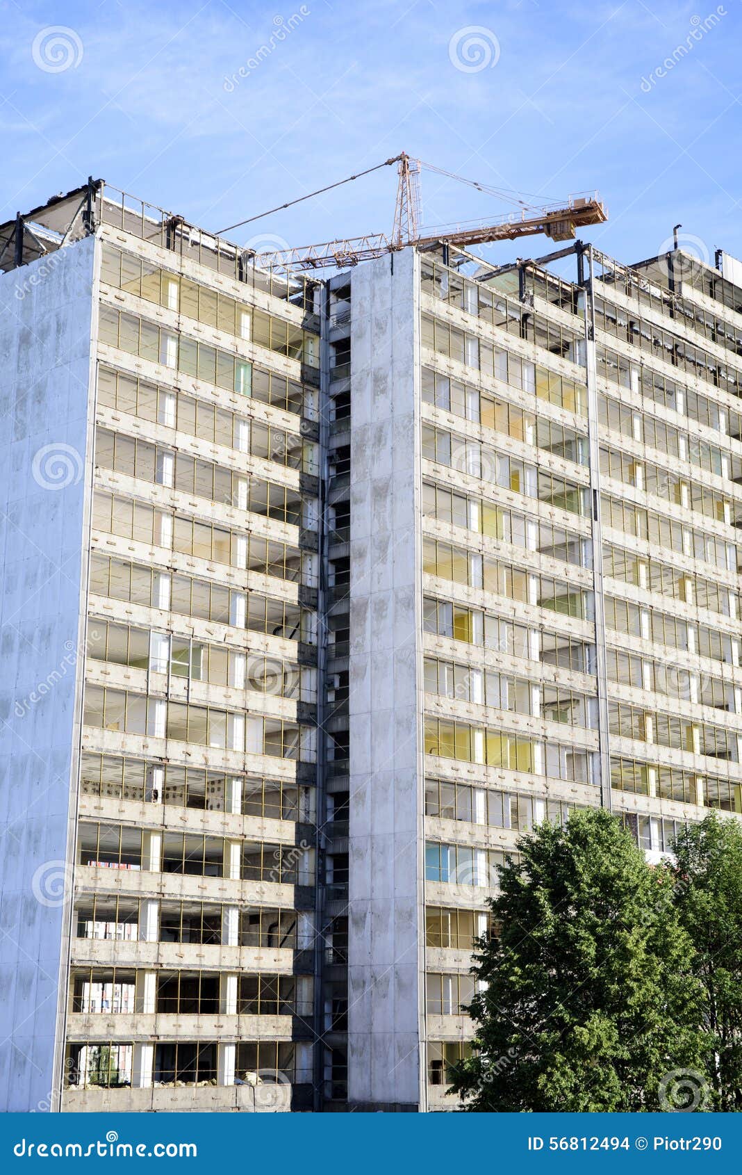 Demolition of a Skyscraper with a High Crane Stock Photo - Image of ...