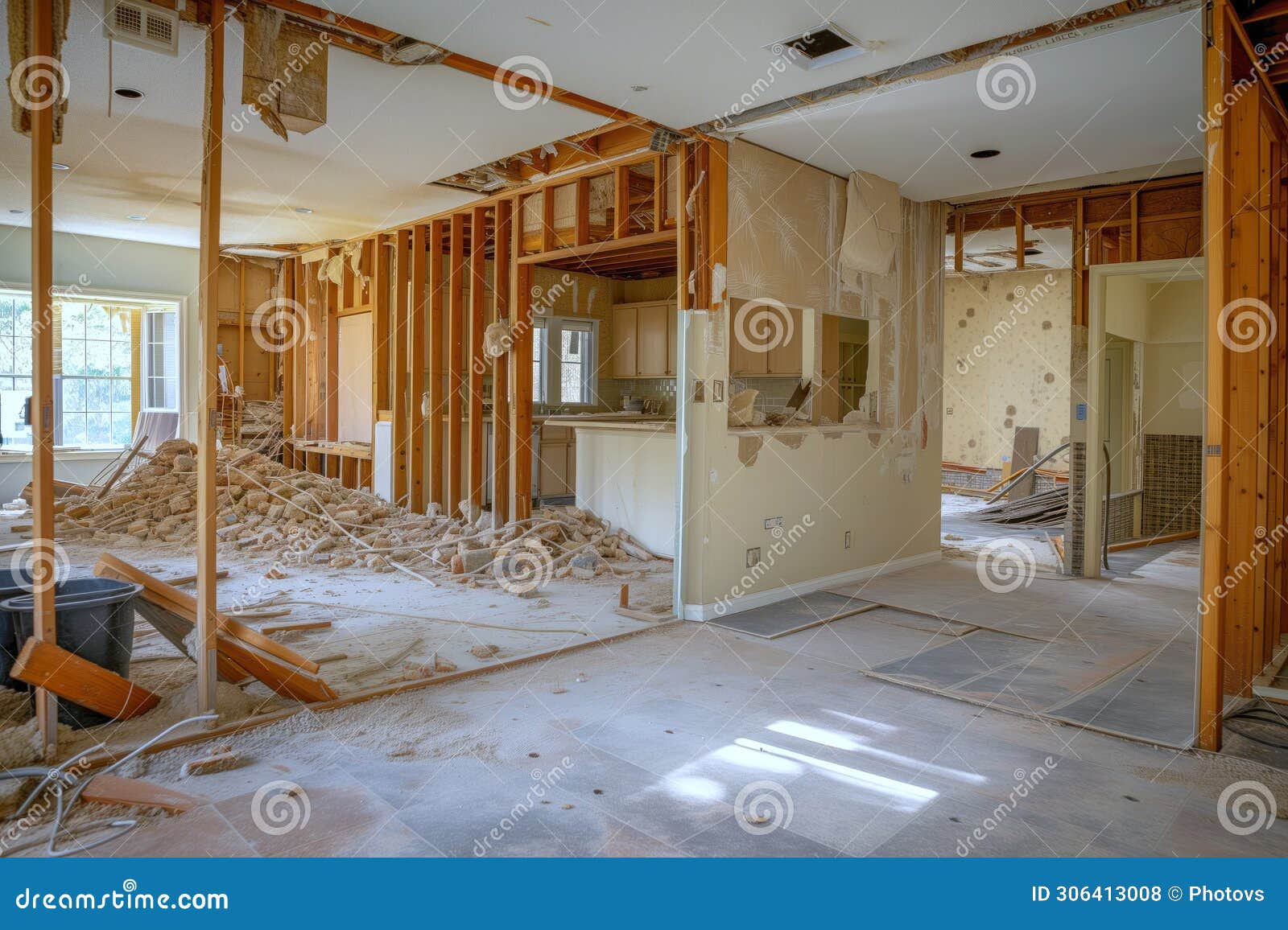 Demolition of Wall in Order To Create an Open Floor Plan during Home ...