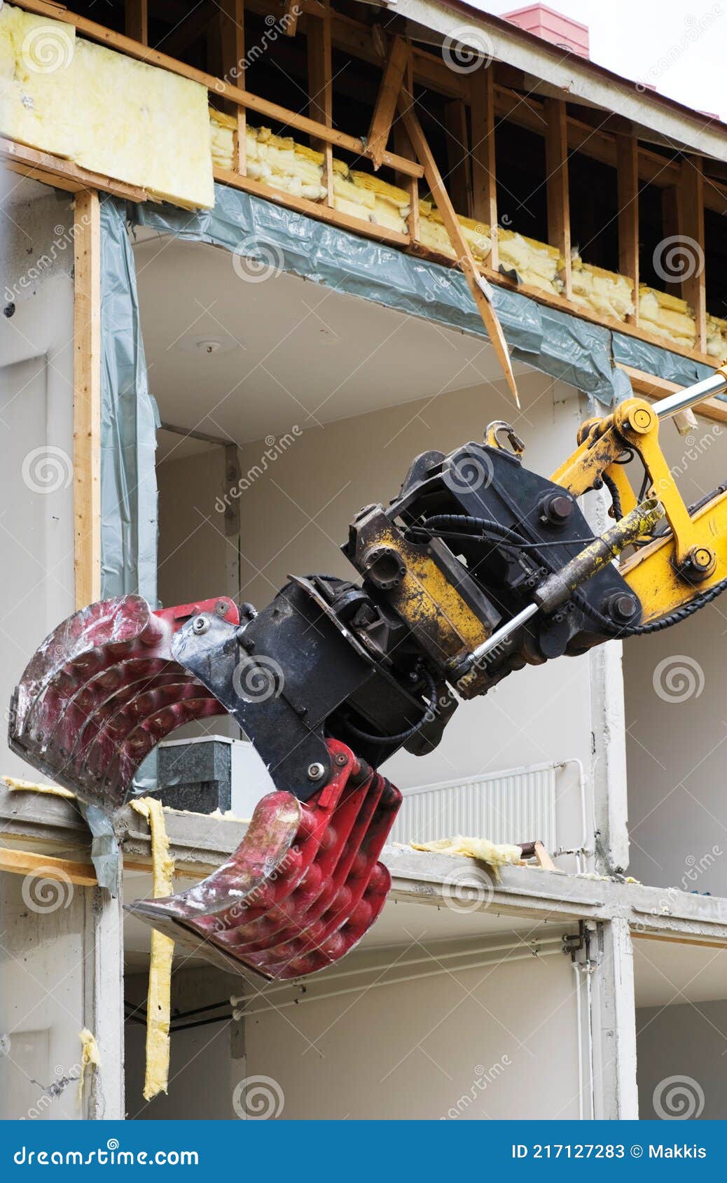 Excavator with Grab Breaking Down a House Stock Image - Image of ...
