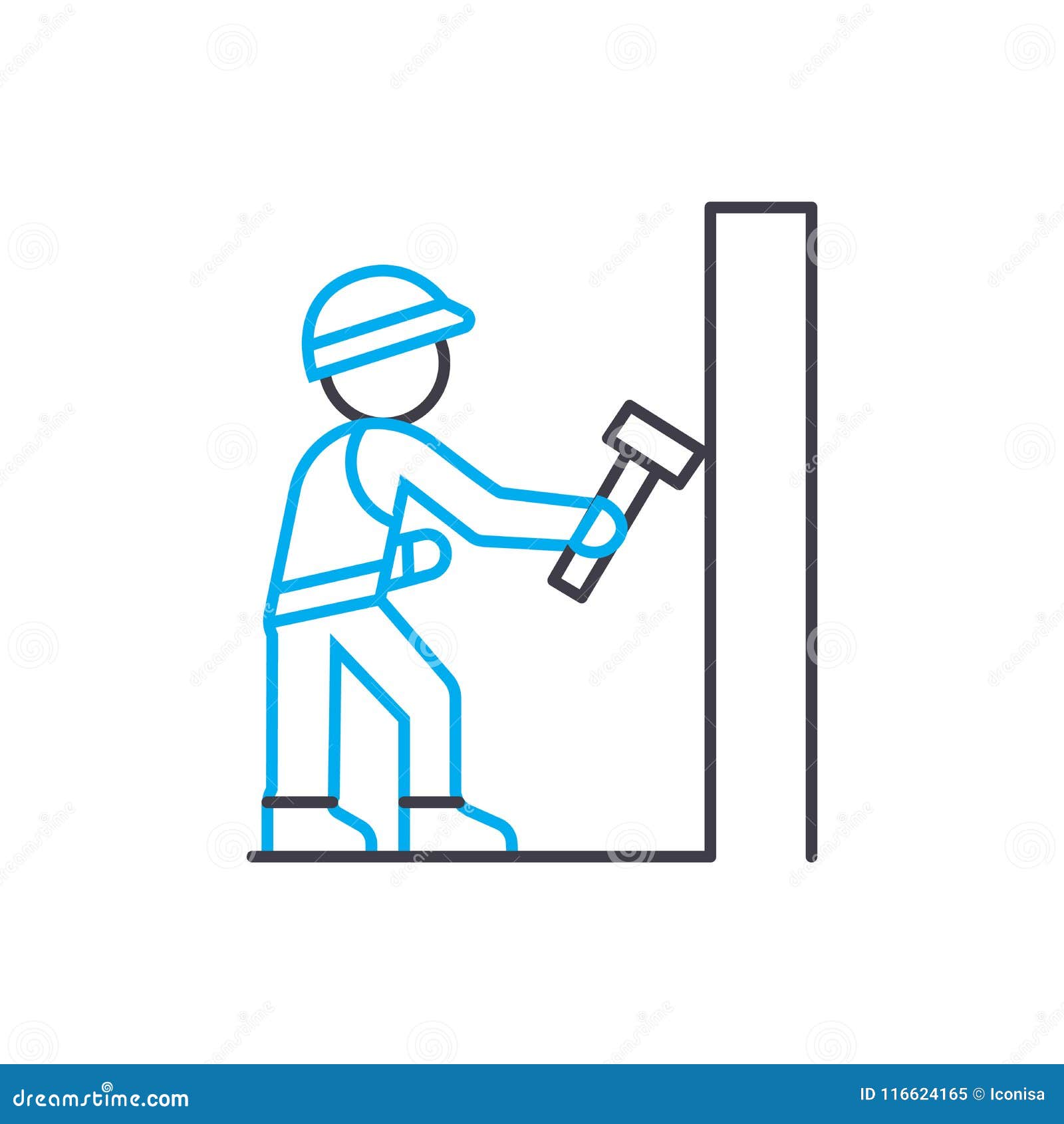 Demolition Work Vector Thin Line Stroke Icon. Demolition Work Outline ...
