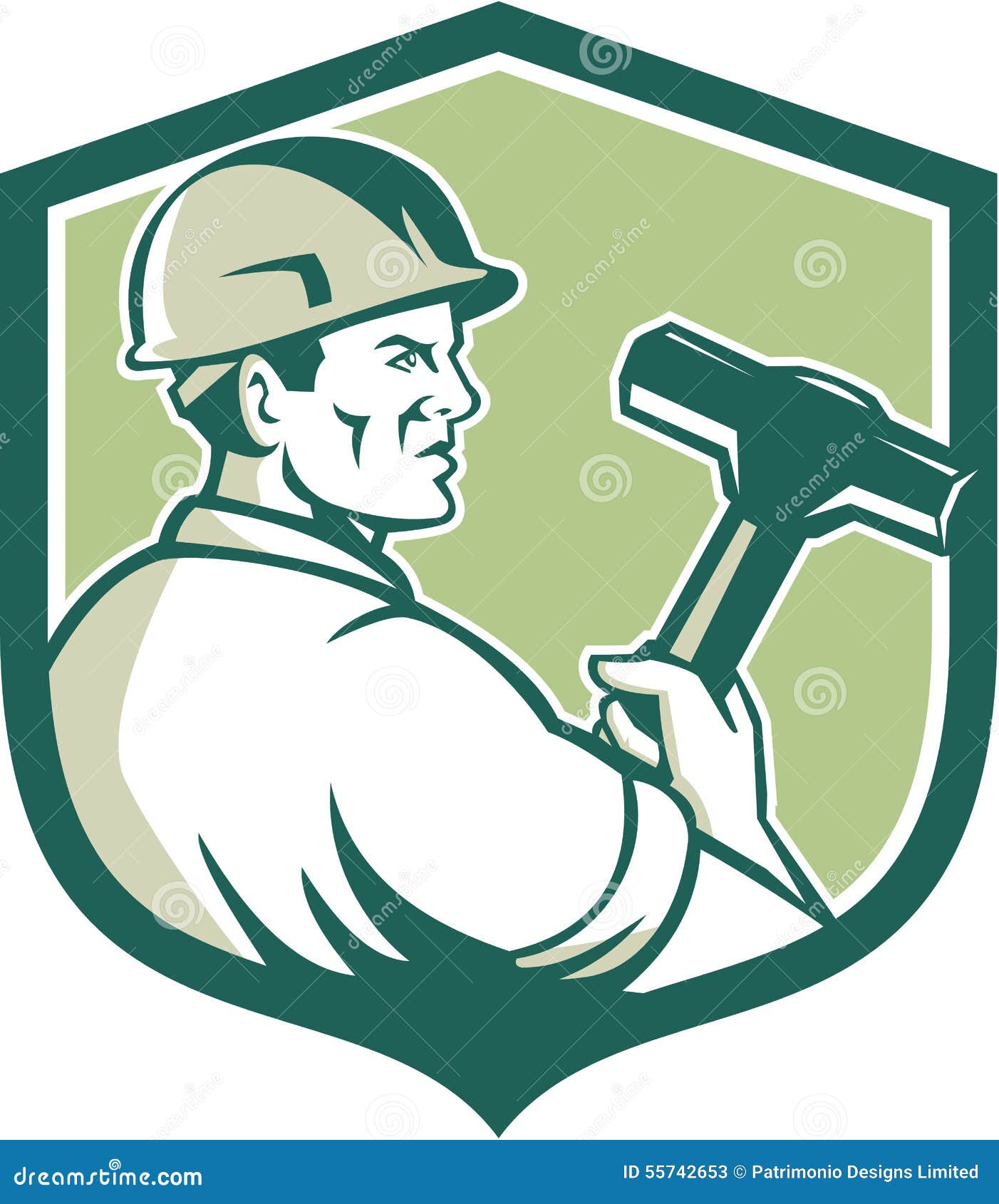 Demolition Worker Hammer Pointing Circle Retro Vector Illustration ...