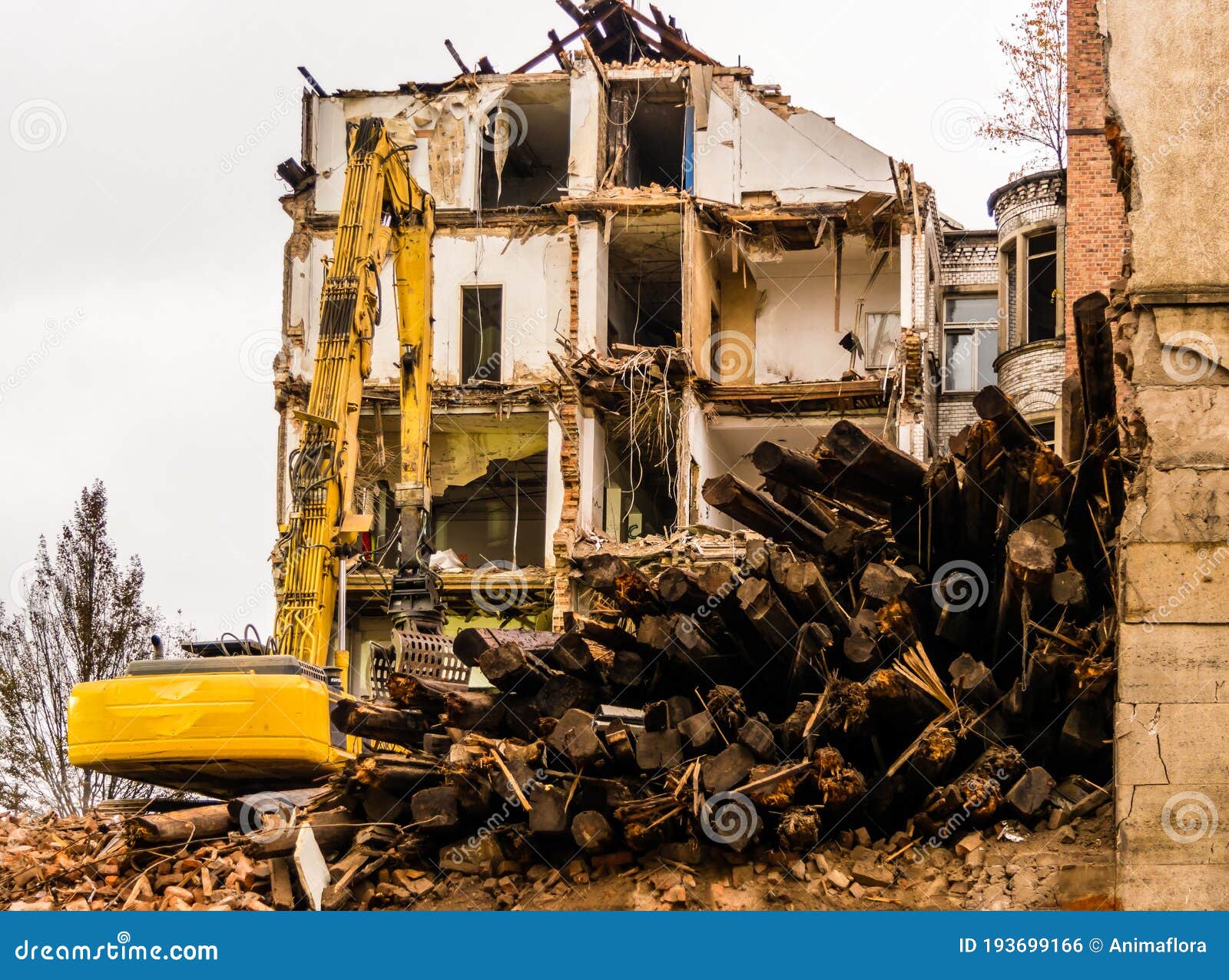 Demolition works building stock photo. Image of collapse - 193699166