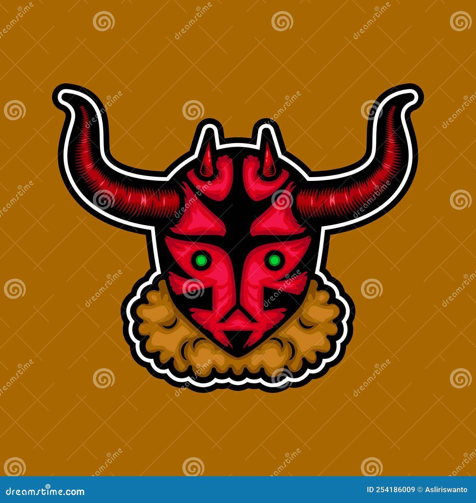 Red Devil Bull Illustration. with Horn and Green Eyes Stock Vector ...