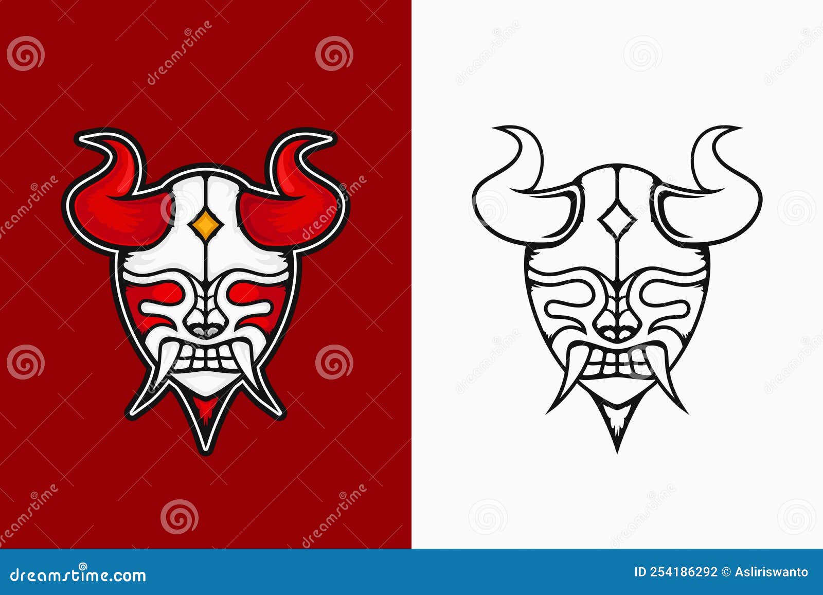 Illustration of Mask Devil with Horns. Color and Line Art Style Stock ...