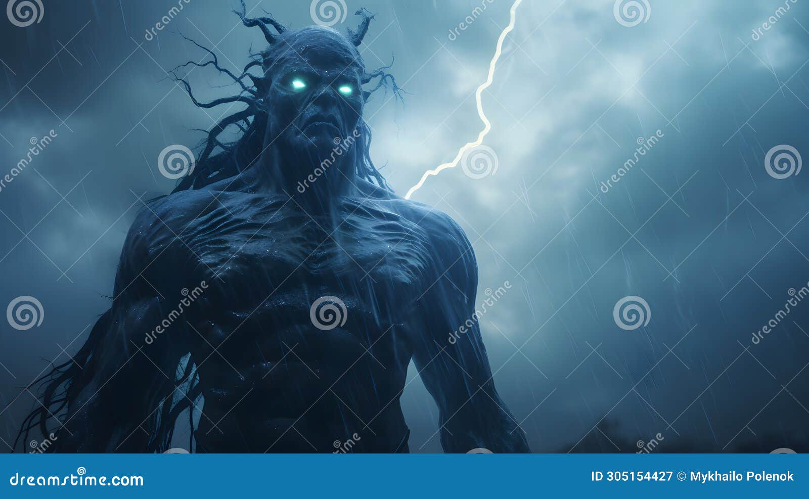 Demon with Blue Lightning, Devil. Neural Network AI Generated Stock ...
