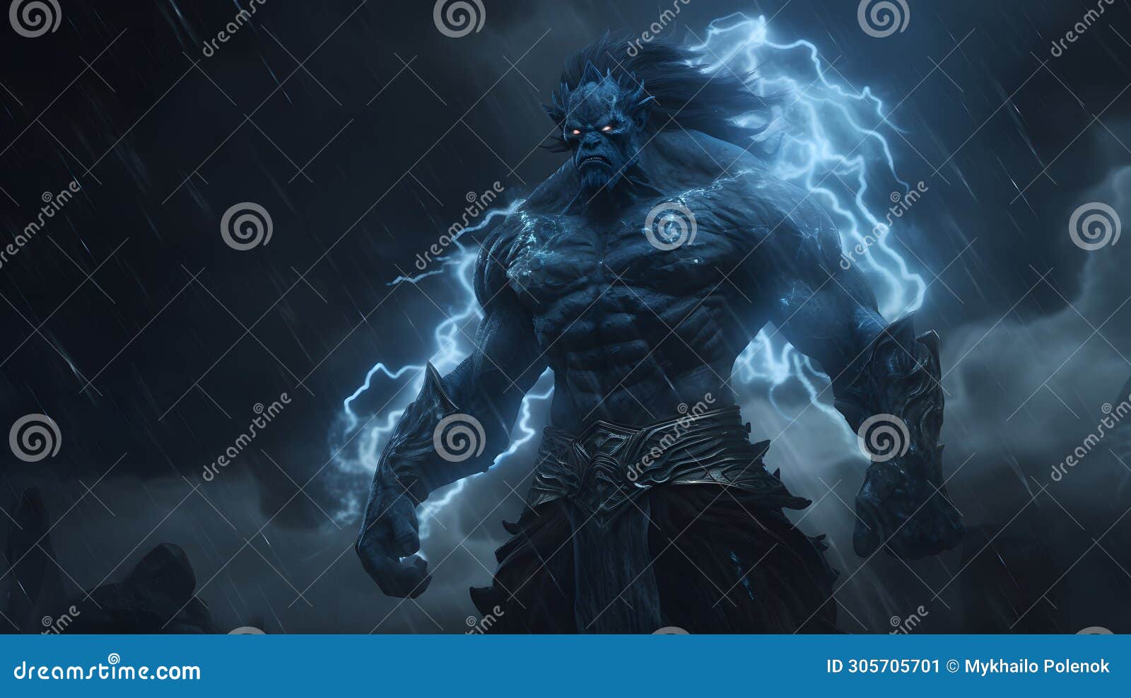 Demon with Blue Lightning, Devil. Neural Network AI Generated Stock ...