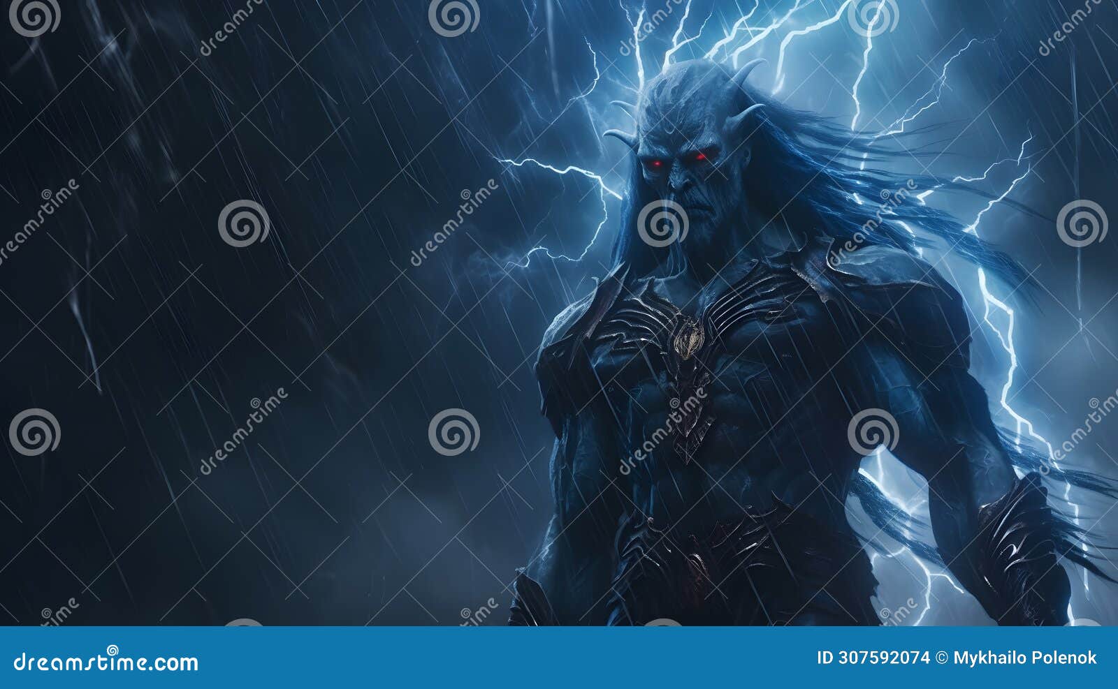Demon with Blue Lightning, Devil. Neural Network AI Generated Stock ...