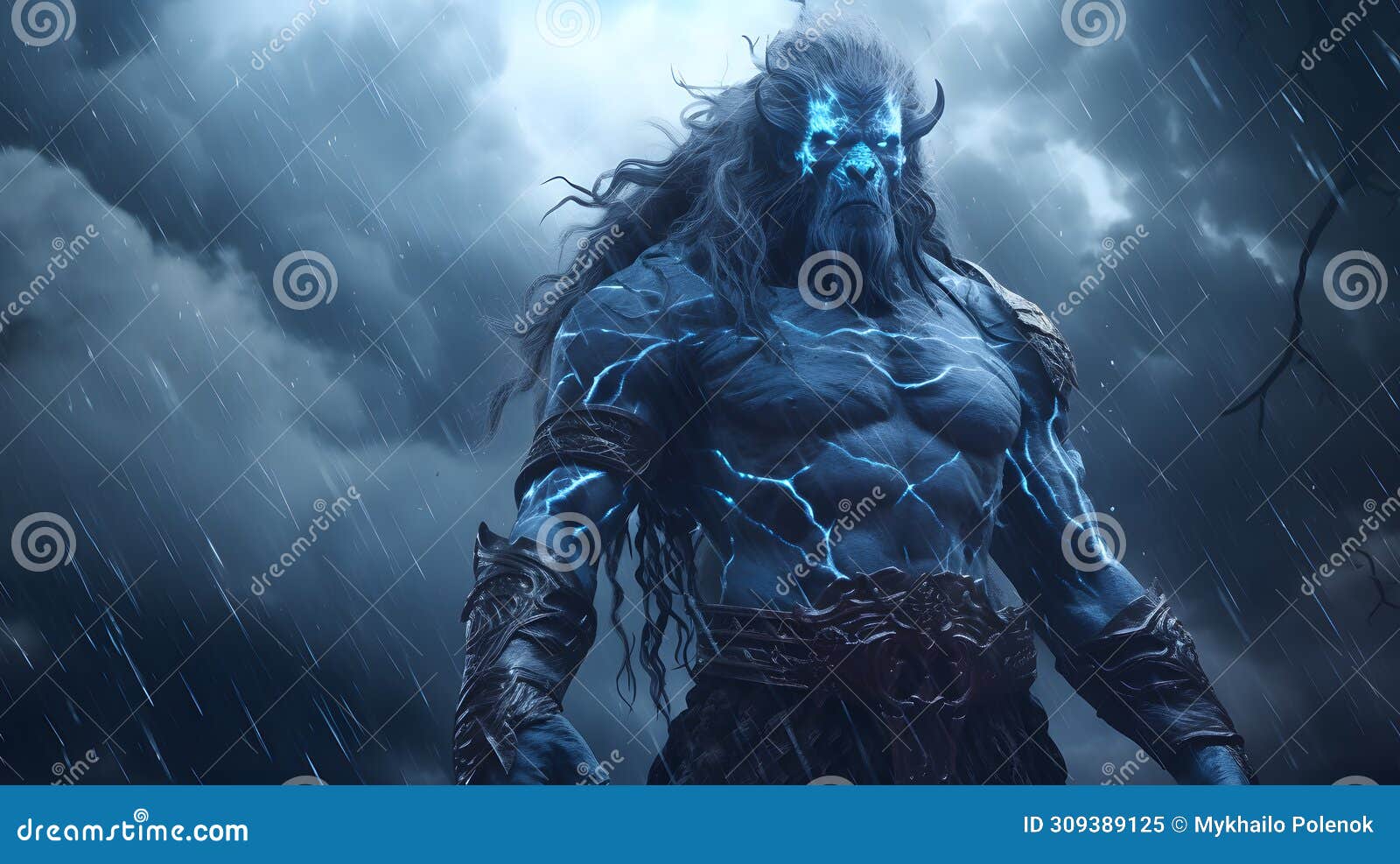 Demon with Blue Lightning, Devil. Neural Network AI Generated Stock ...