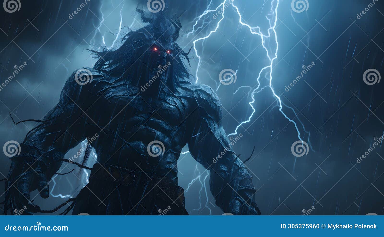 Demon with Blue Lightning, Devil. Neural Network AI Generated Stock ...