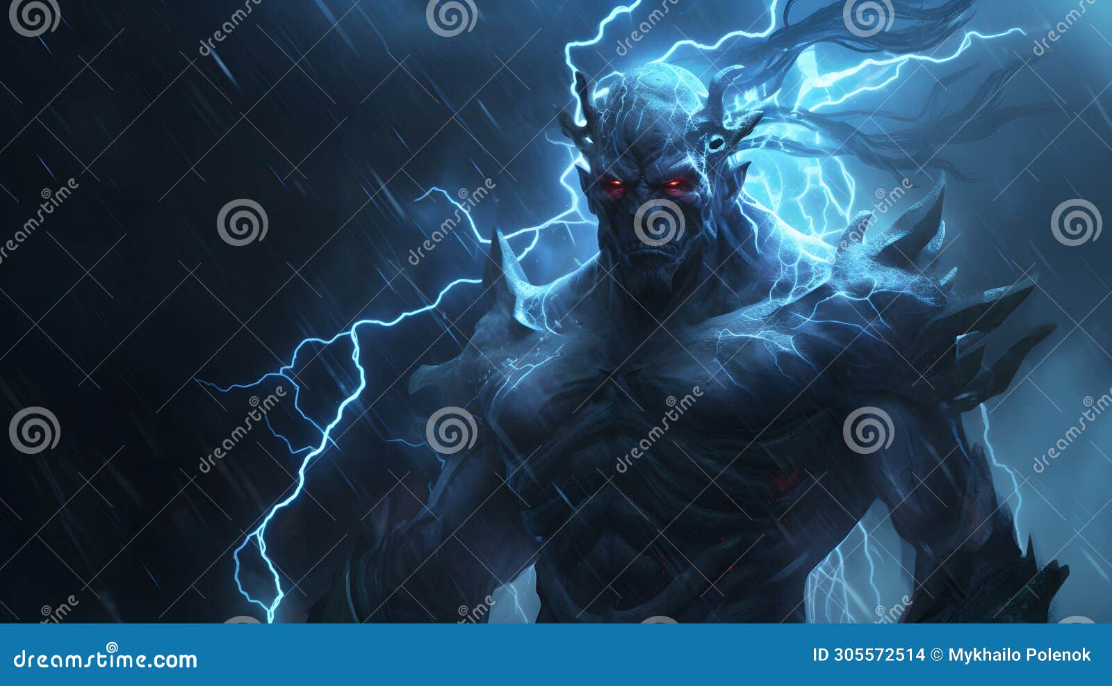 Demon with Blue Lightning, Devil. Neural Network AI Generated Stock ...