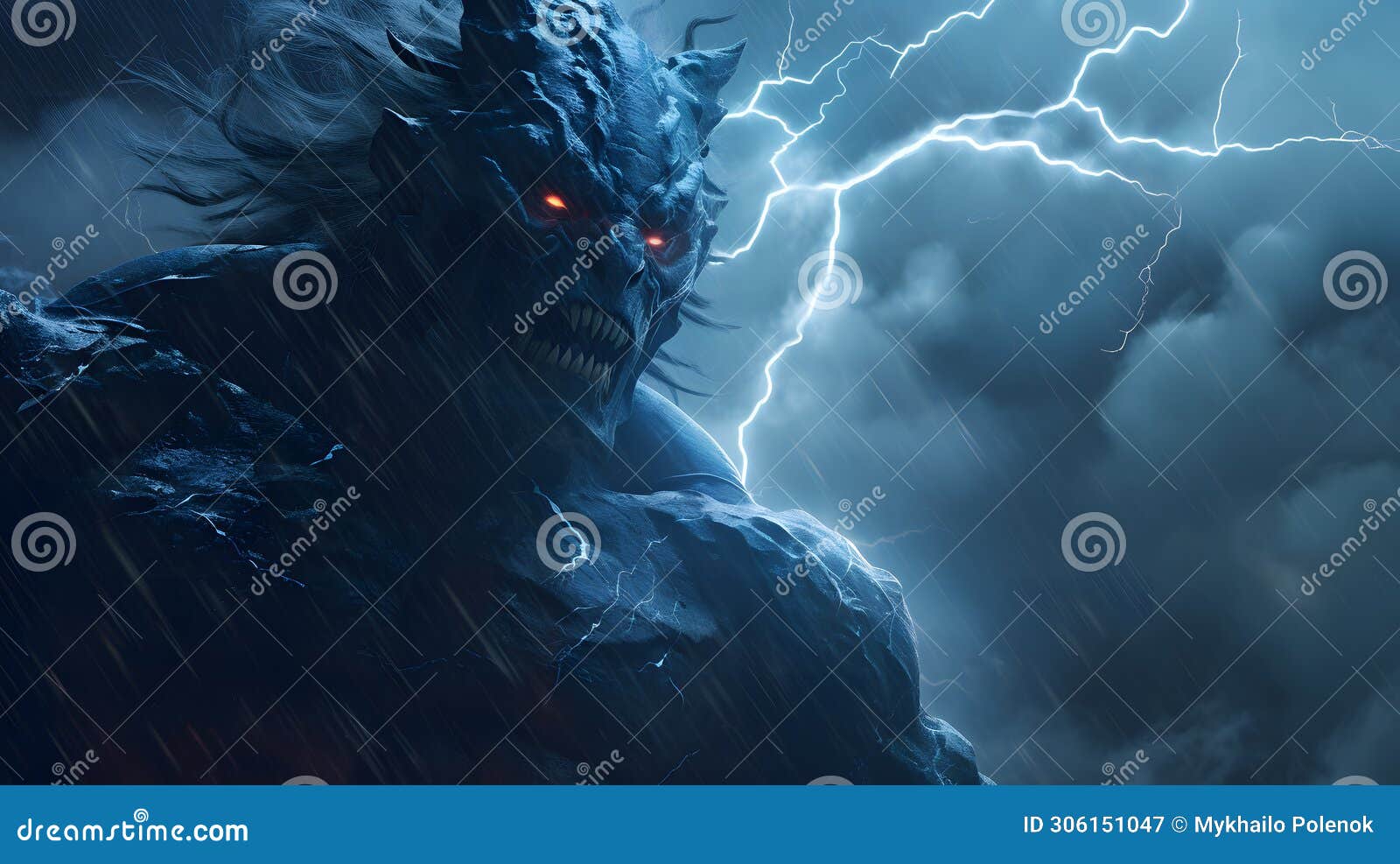Demon with Blue Lightning, Devil. Neural Network AI Generated Stock ...