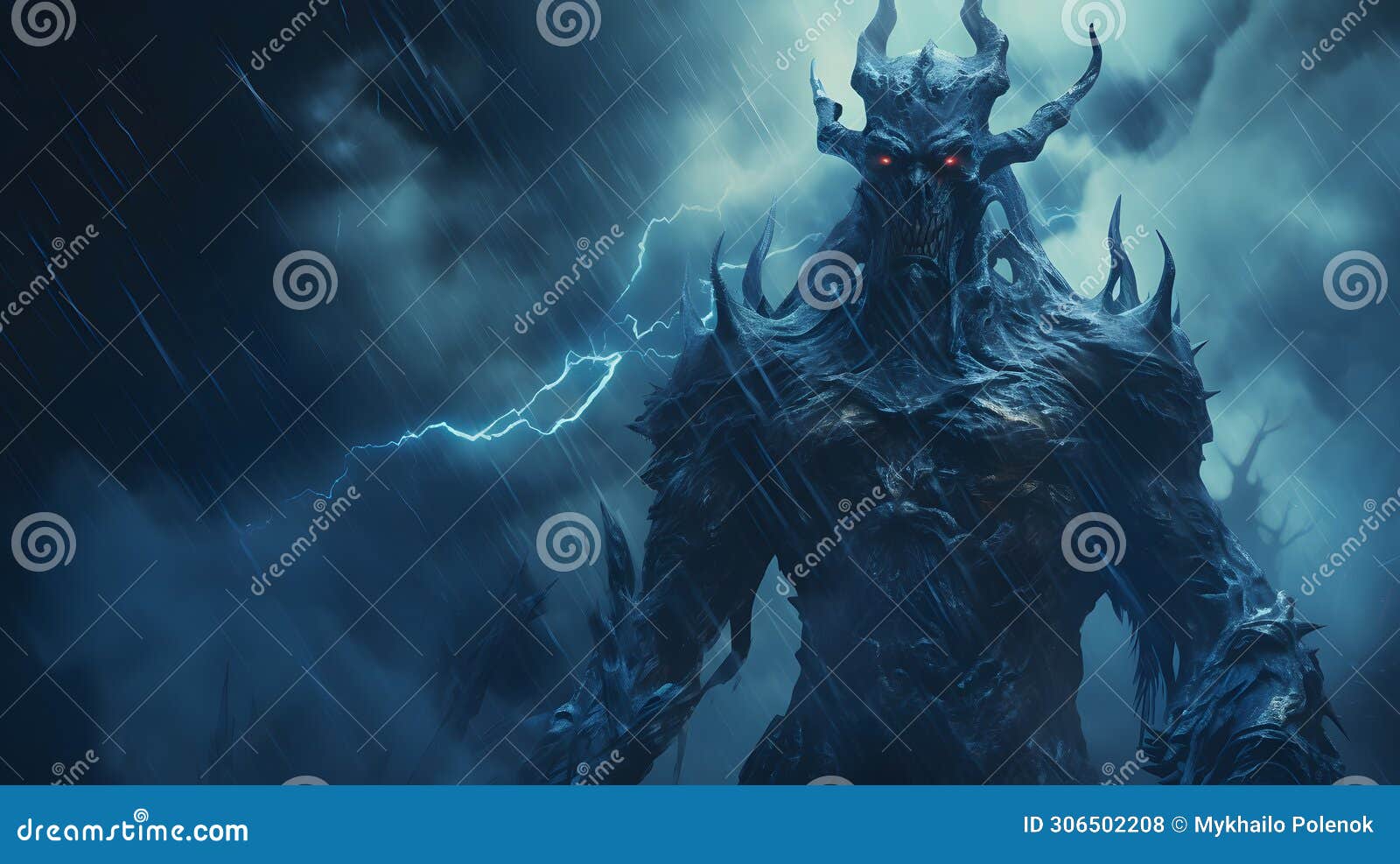 Demon with Blue Lightning, Devil. Neural Network AI Generated Stock ...