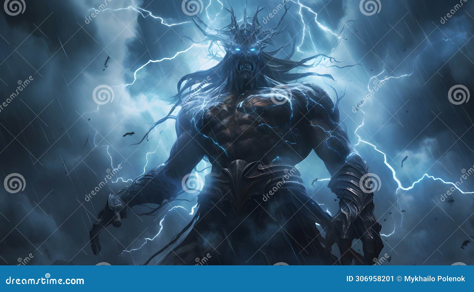 Demon with Blue Lightning, Devil. Neural Network AI Generated Stock ...