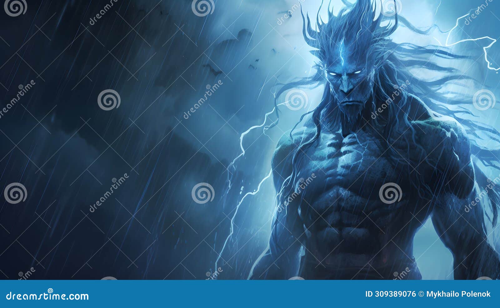 Demon with Blue Lightning, Devil. Neural Network AI Generated Stock ...