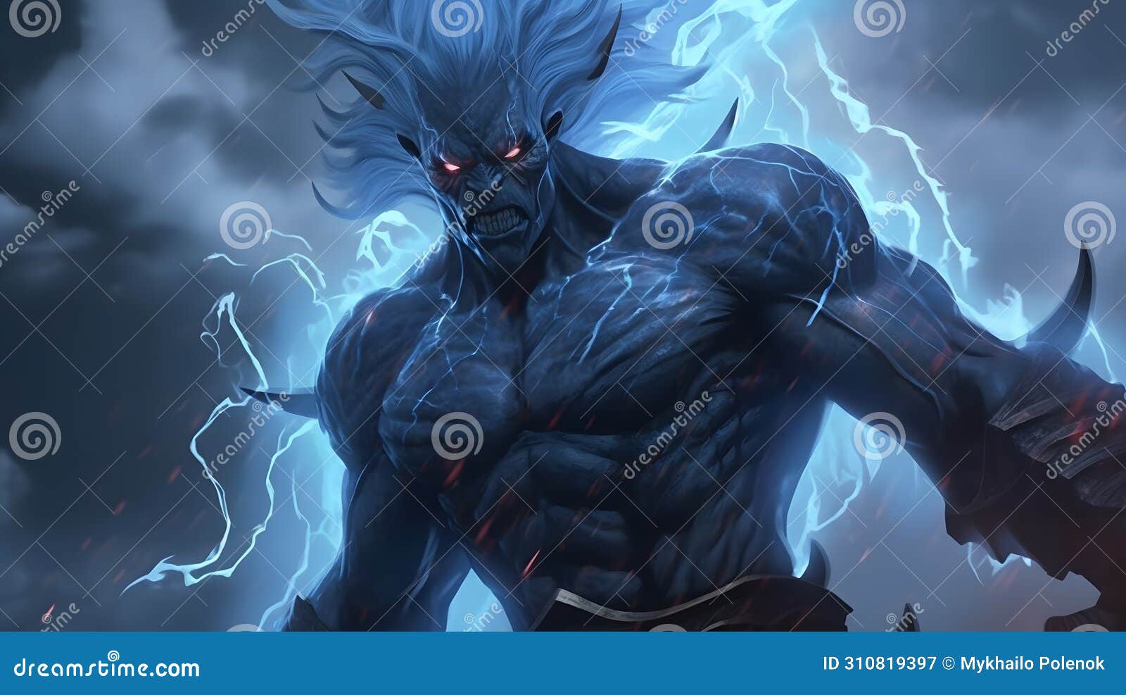 Demon with Blue Lightning, Devil. Neural Network AI Generated Stock ...