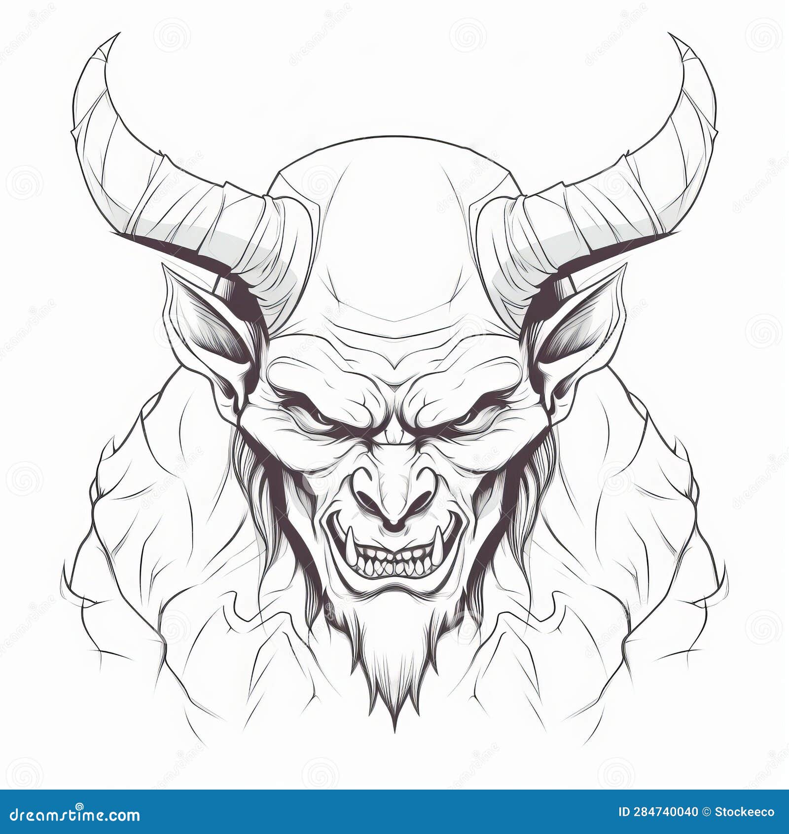 Simple Line Drawing of Adventure-ready Demon Stock Illustration ...