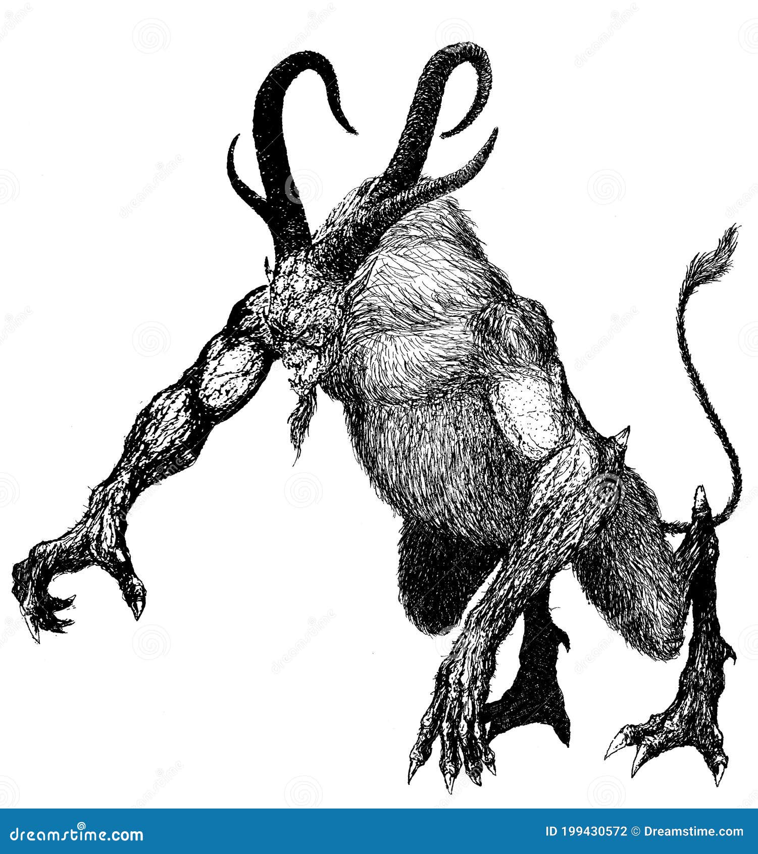 Demon, Fiend Of Hell, Devilish Creature With Horns, Goat Legs And A ...