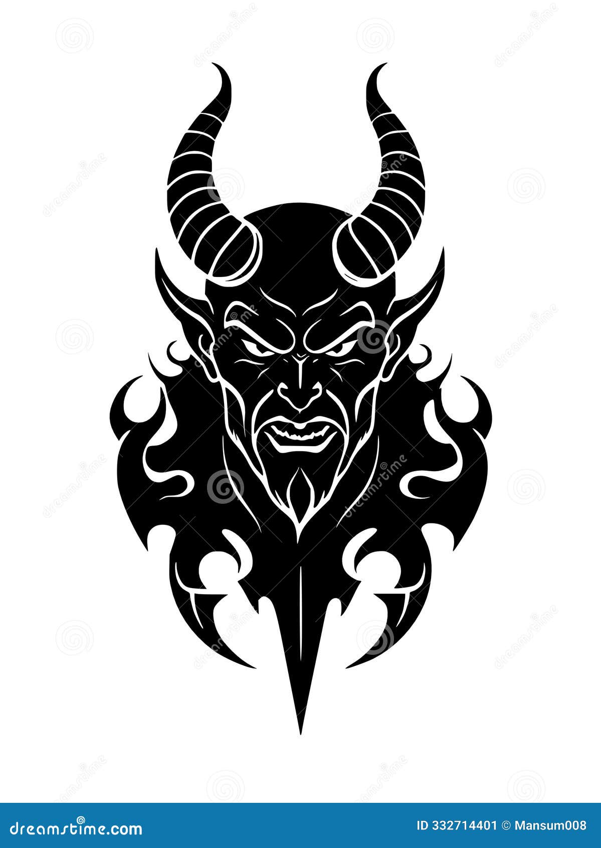Demon Face with Horns on White Stock Illustration - Illustration of ...