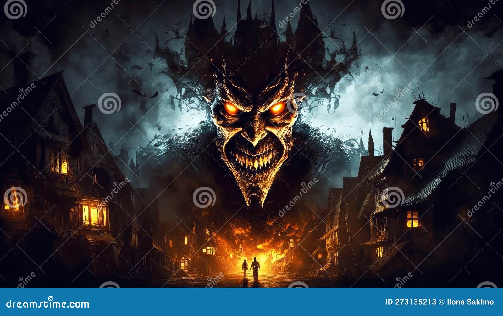 Demon on Fire Over the Thunder Stock Illustration - Illustration of ...