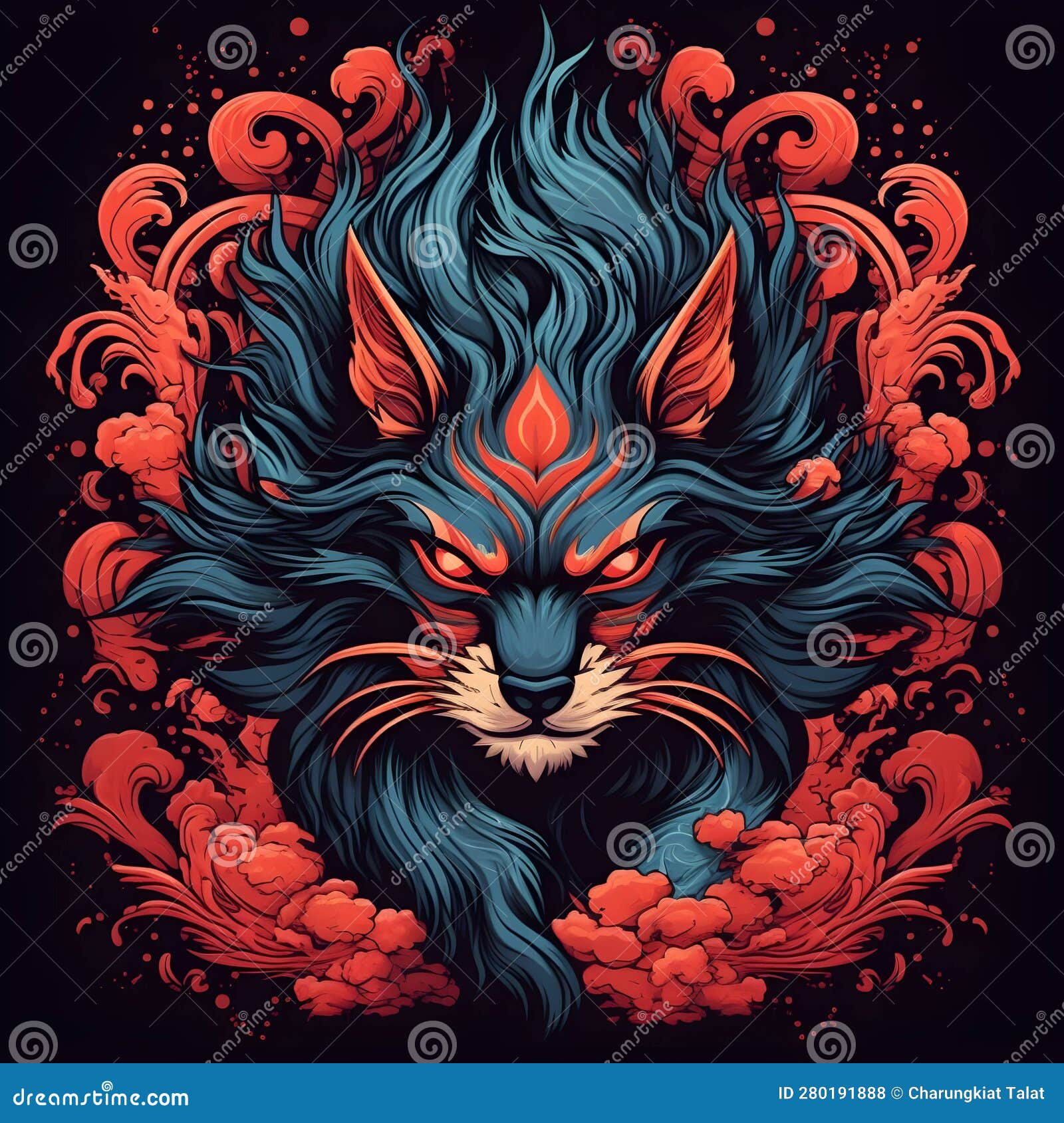 Demon fox graphic vector stock illustration. Illustration of ...