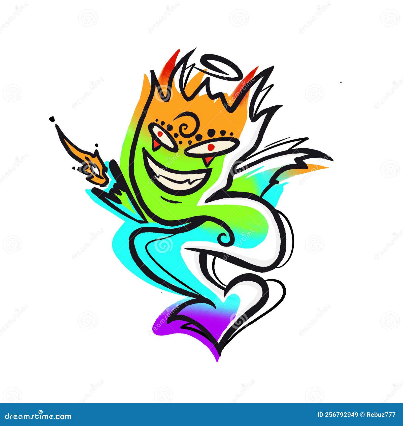 Demon Illustration Print Freehand Drawing, Good Devil. Stock ...