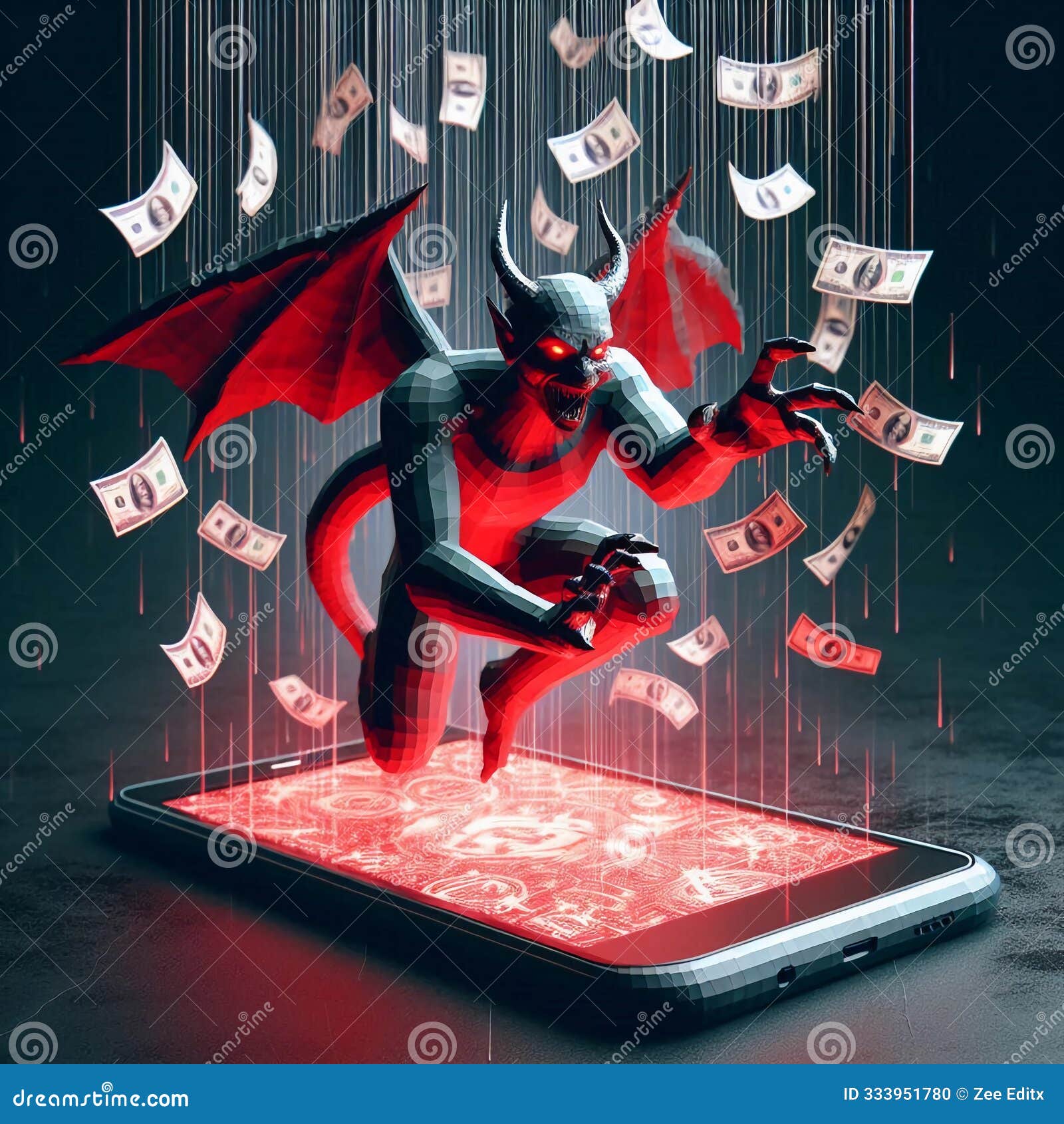 A Demon is Jumping Out of a Smart Phone Screen Stock Illustration ...