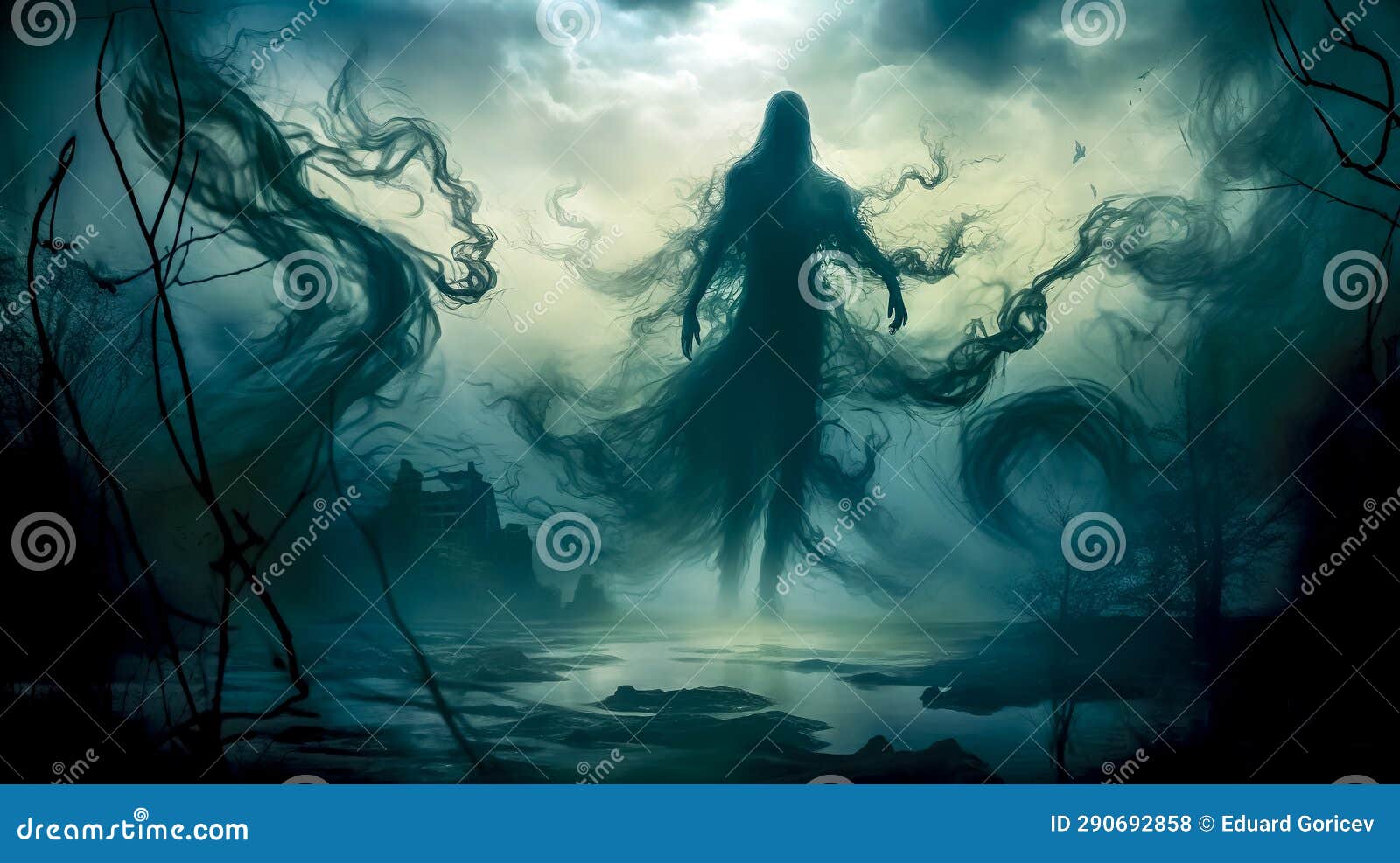 Demon in the Mist Under the Clouds in Forest Stock Photo - Image of ...