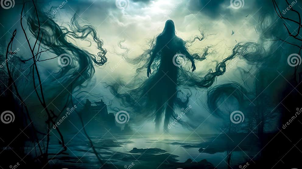 Demon in the Mist Under the Clouds in Forest Stock Photo - Image of ...