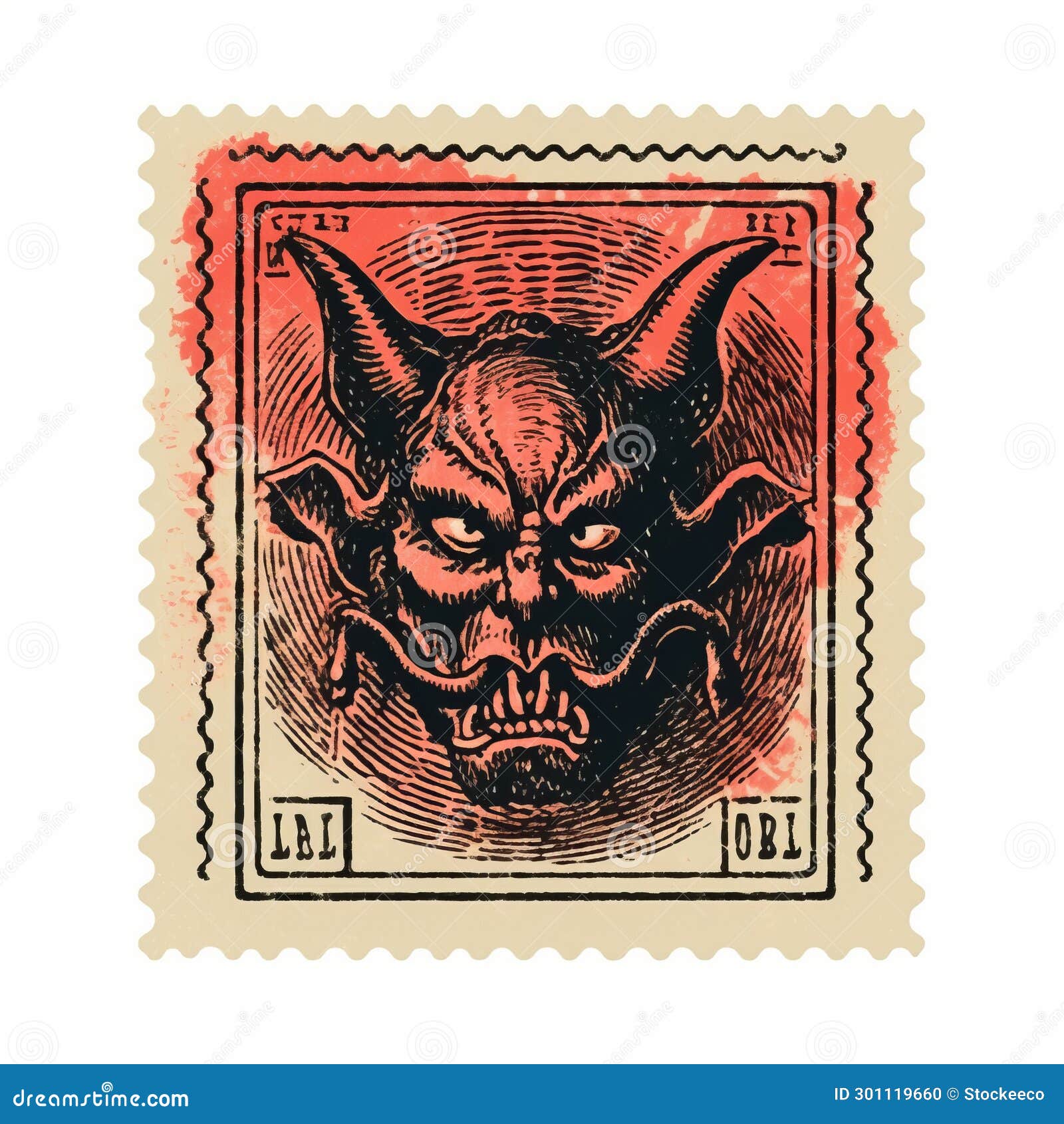 Demon on Postage Stamp: Textured Shading with Gothic Realism Stock ...