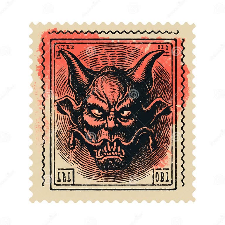 Demon on Postage Stamp: Textured Shading with Gothic Realism Stock ...