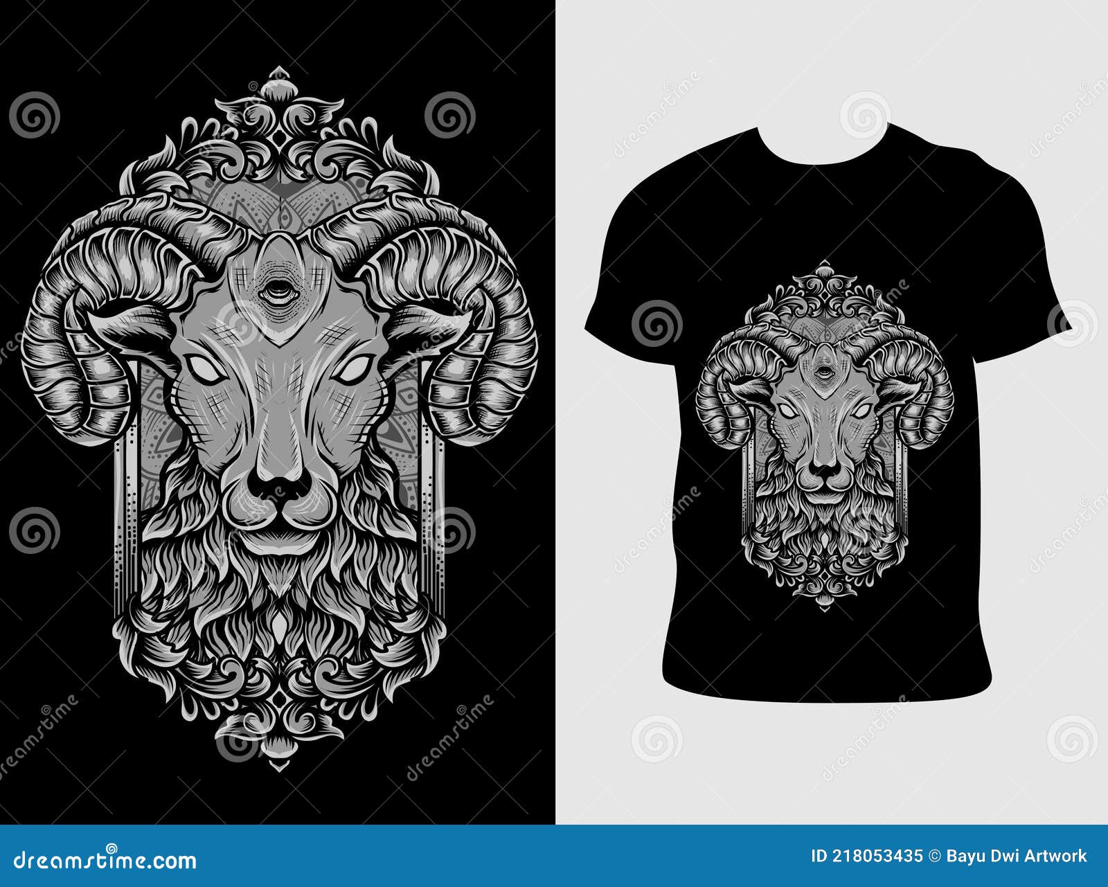Demon Sheep Head with T Shirt Design Stock Vector - Illustration of ...